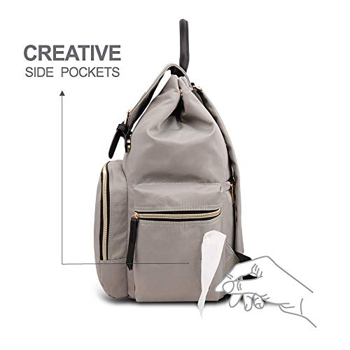 Vogshow Waterproof Diaper Bag, Multifunction Stylish Travel Backpack with 2 Stroller Hooks, Gray