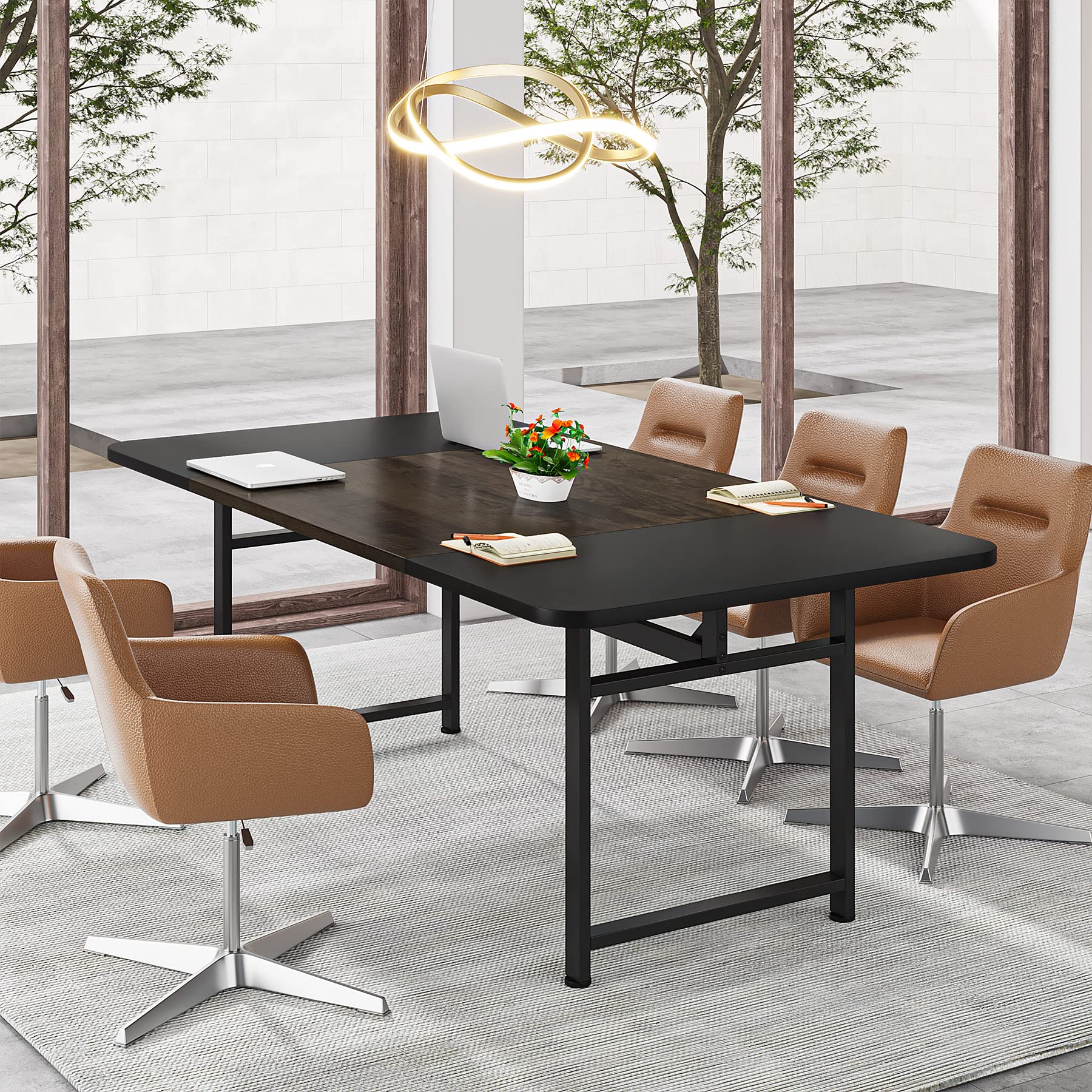 Tribesigns 6FT Conference Table, 70.86" W x 35.43" D Meeting Room Table Boardroom Desk for Office Conference Room, Splicing Board with Heavy Duty Metal Frame, Vintage Grey/Black