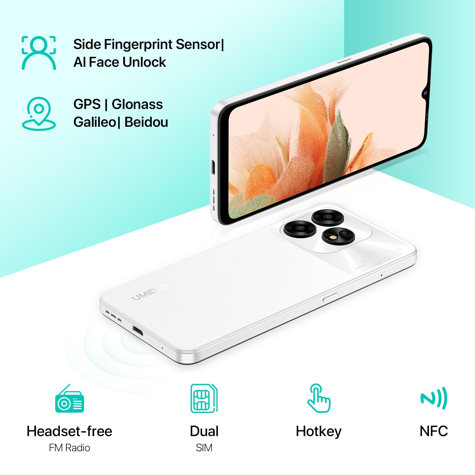 UMIDIGI A15 Cell Phones 16(8+8)G+256G, Android 13 Mobile Phone, 64MP Main Camera Octa Core Smartphone Unlocked 6.7β HD+ Full-View Waterdrop Screen, 5000mAh Battery 20W Fast Charging, 4G Dual SIM, NFC