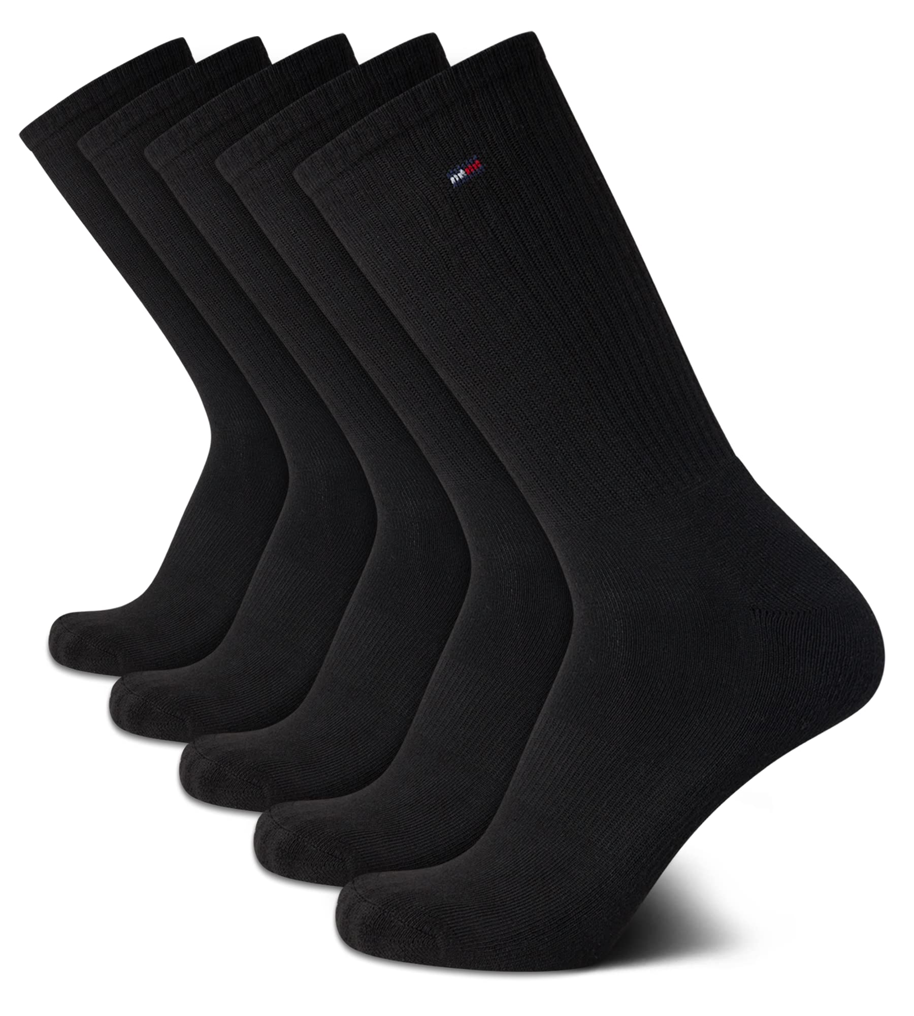 Tommy Hilfiger Men's Athletic Socks - Cushioned Crew Socks (5 Pack), Size 7-12, Black
