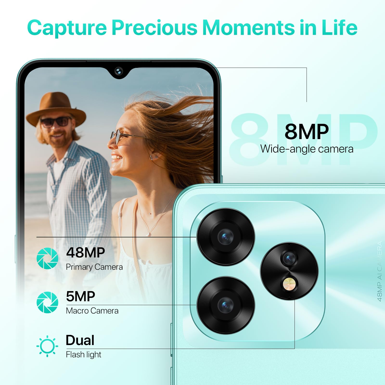 UMIDIGI A15C (8+8GB RAM+128GB ROM) Android 13 NFC Unlocked Cell Phone,48MP Ultra-Clear AI Camera Mobile Phone,5000mAh Battery Smartphone,6.7" HD Full View Display Dual Unlock Phone-Space Gray
