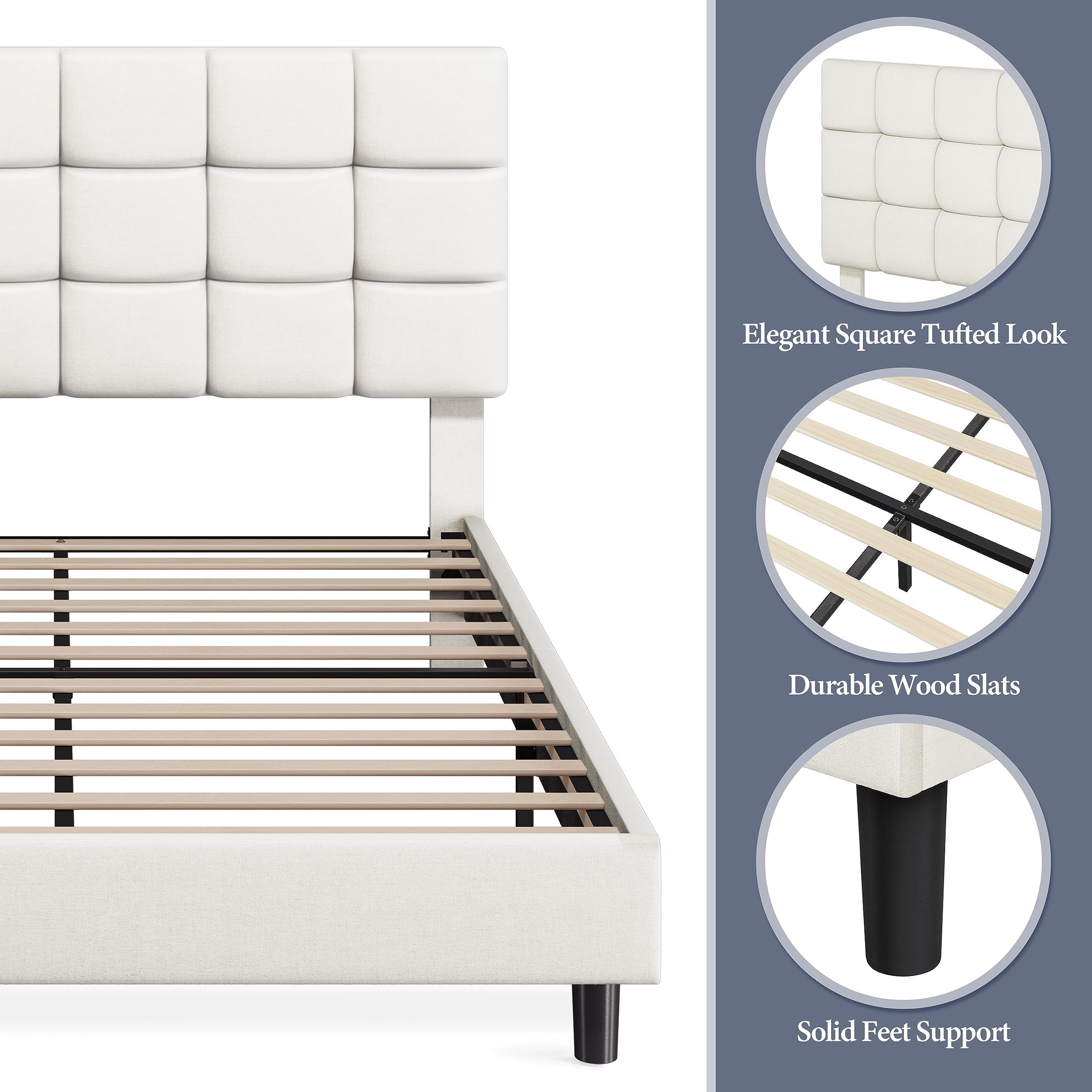 Yaheetech Twin Bed Frames Scandinavian Natural Pine Wood Platform Bed, Detachable Wooden Slats for Easy Assembly/6.2 inch Clearance Space/Noise-Free/No Box Spring Needed, White Twin Bed