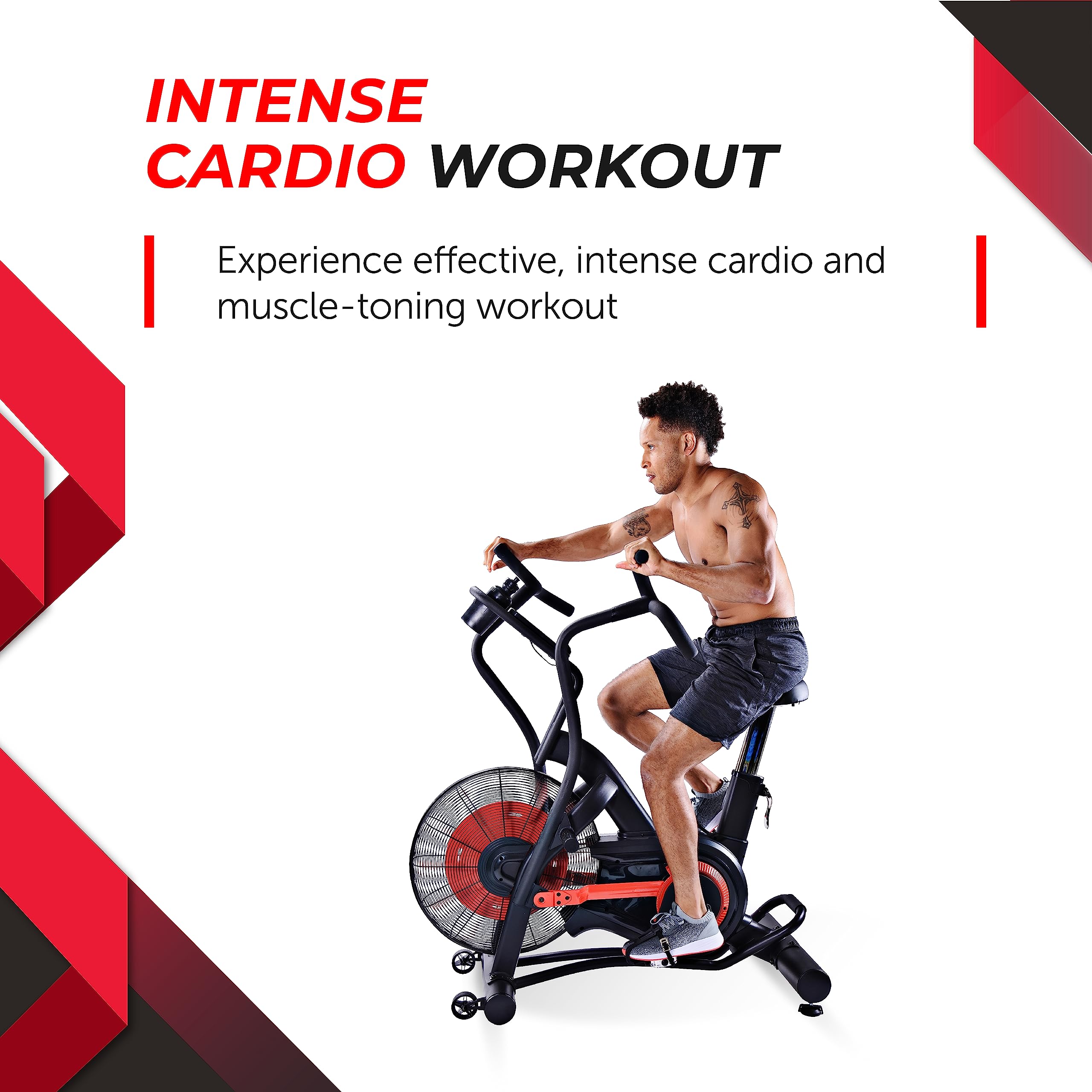 Stamina X Air Bike - Exercise Bike with Smart Workout App - Air Exercise Bike for Home Workout - Up to 350 lbs Weight Capacity Black/Red