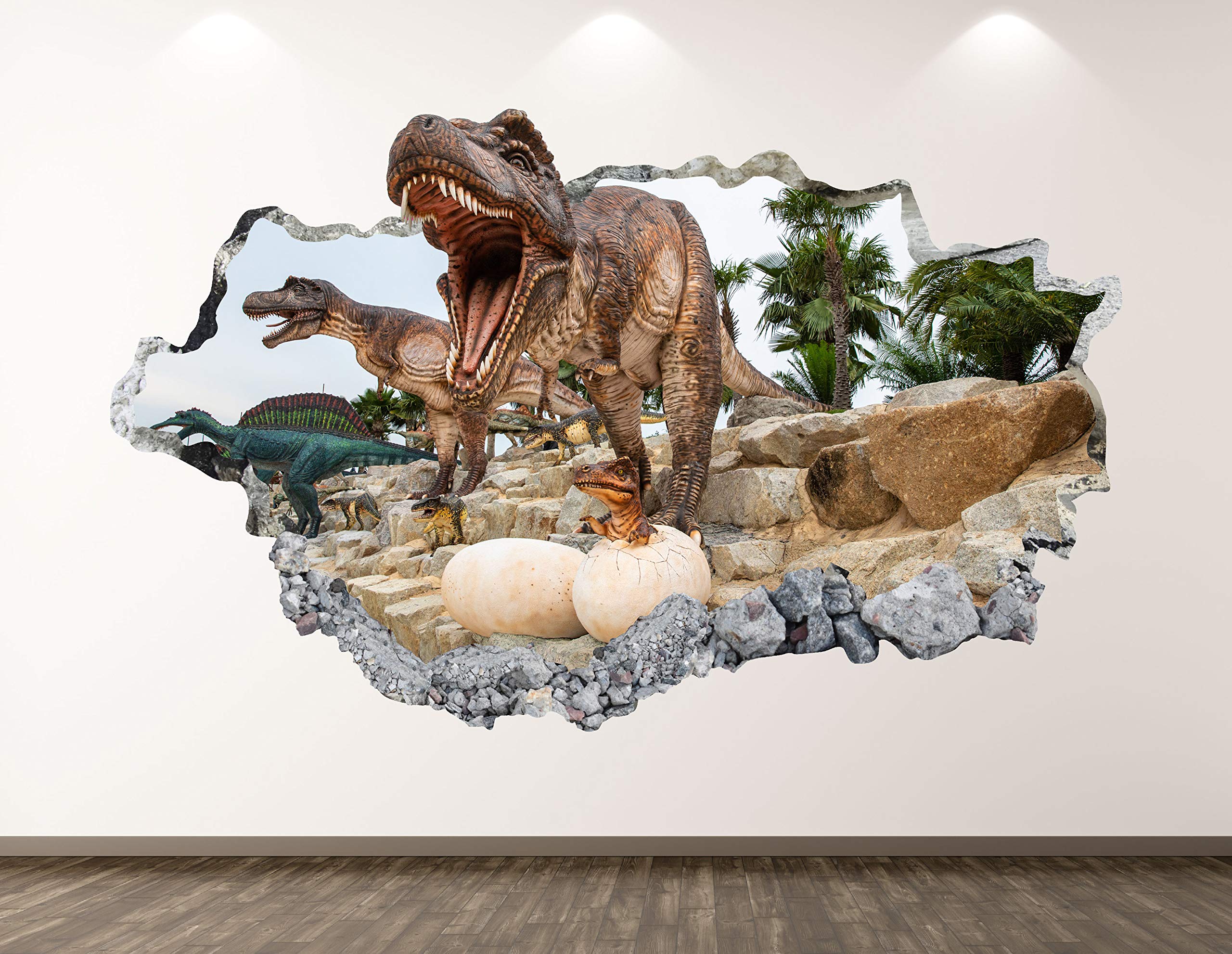 Wild Dinosaur Wall Decal Art Decor 3D Animal Sticker Mural Kids Room Vinyl Custom Gift BL44 (50"W x 30"H)