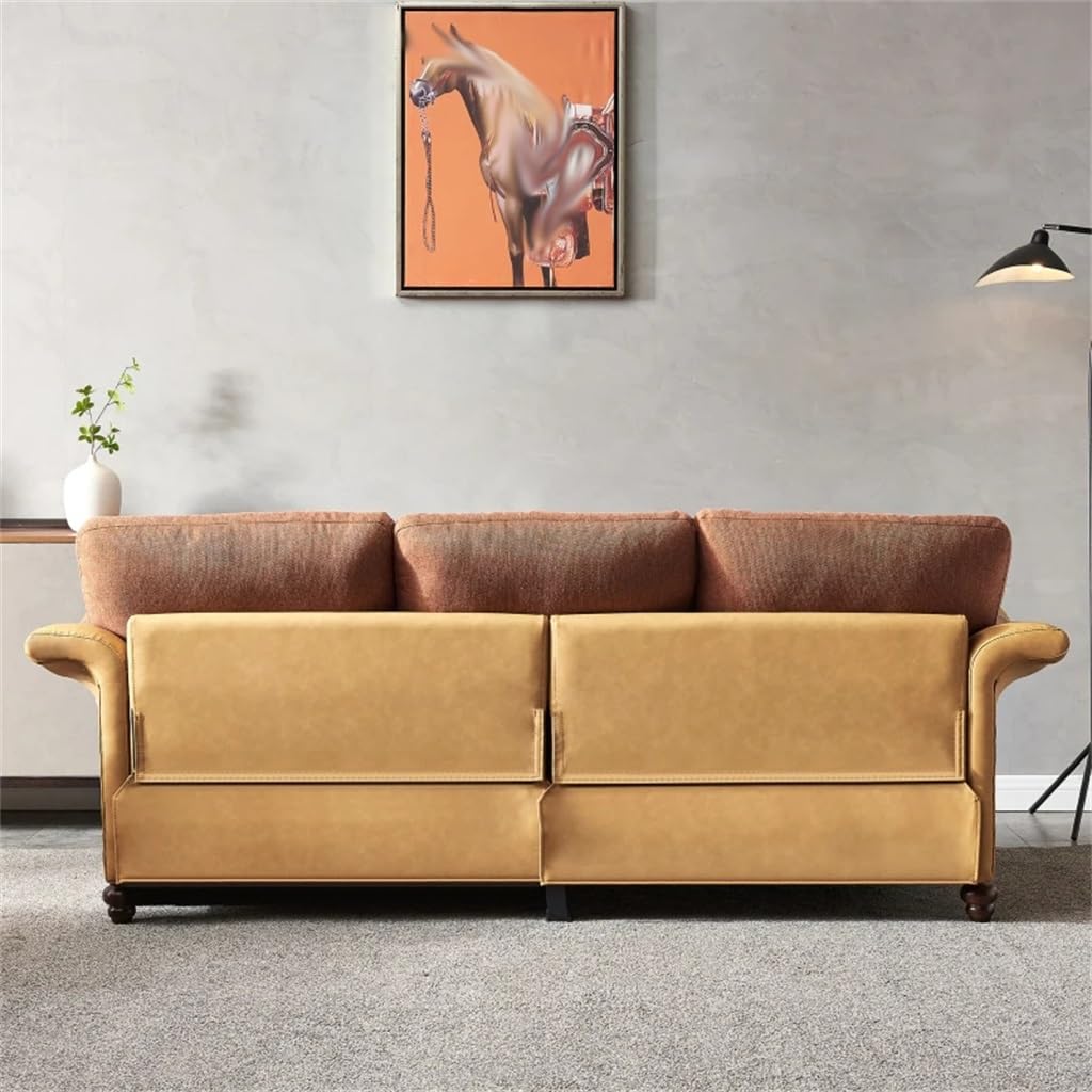 XIAODOU Living Room Furniture Linen Fabric Artificial Leather Wooden Leg Sofa (Reddish Brown), with Storage Box