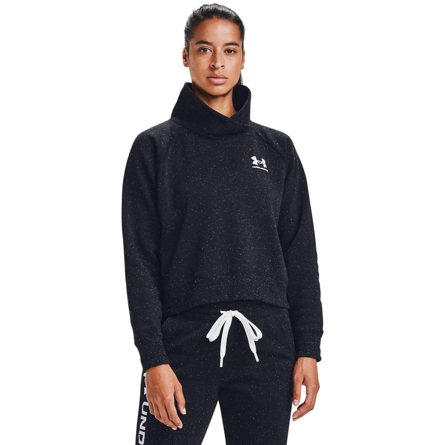 Under Armour Women's Rival Fleece Wrap Neck Pullover , Black (002)/White , X-Small