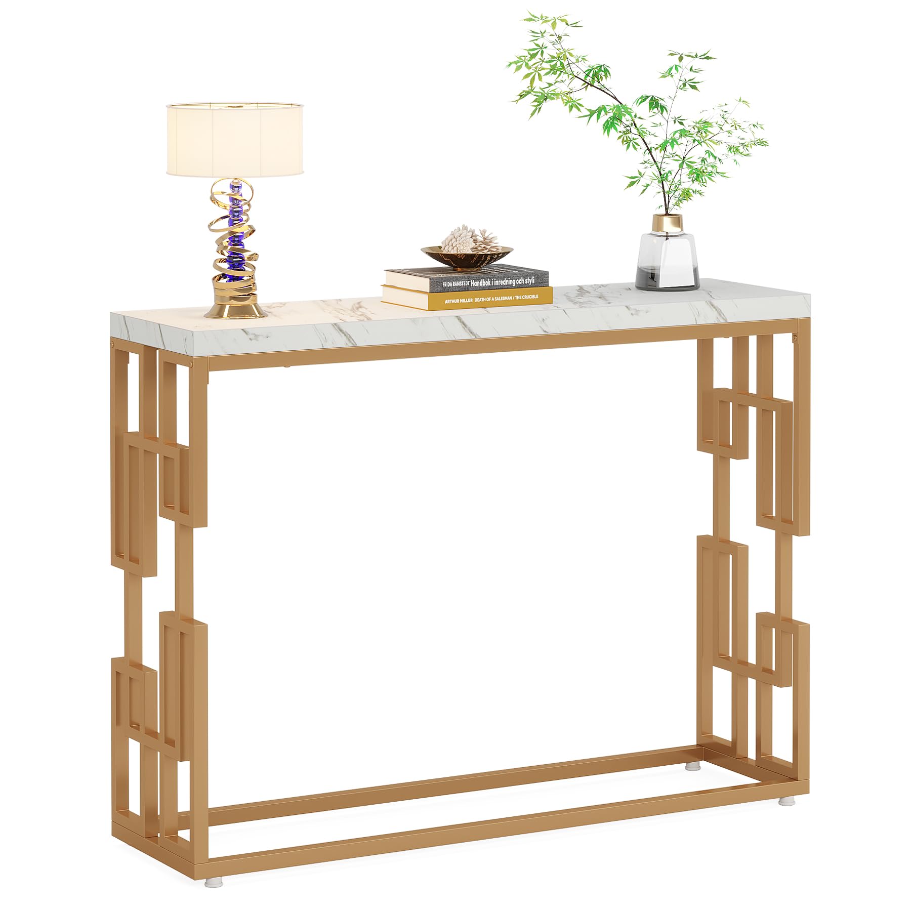 Tribesigns Gold Console Table, Modern 42.5" Sofa Tables Entryway Hallway Foyer Table, White Faux Marble Tabletop Sofa Table Behind Couch with Gold Metal Legs for Living Room, Easy Assembly