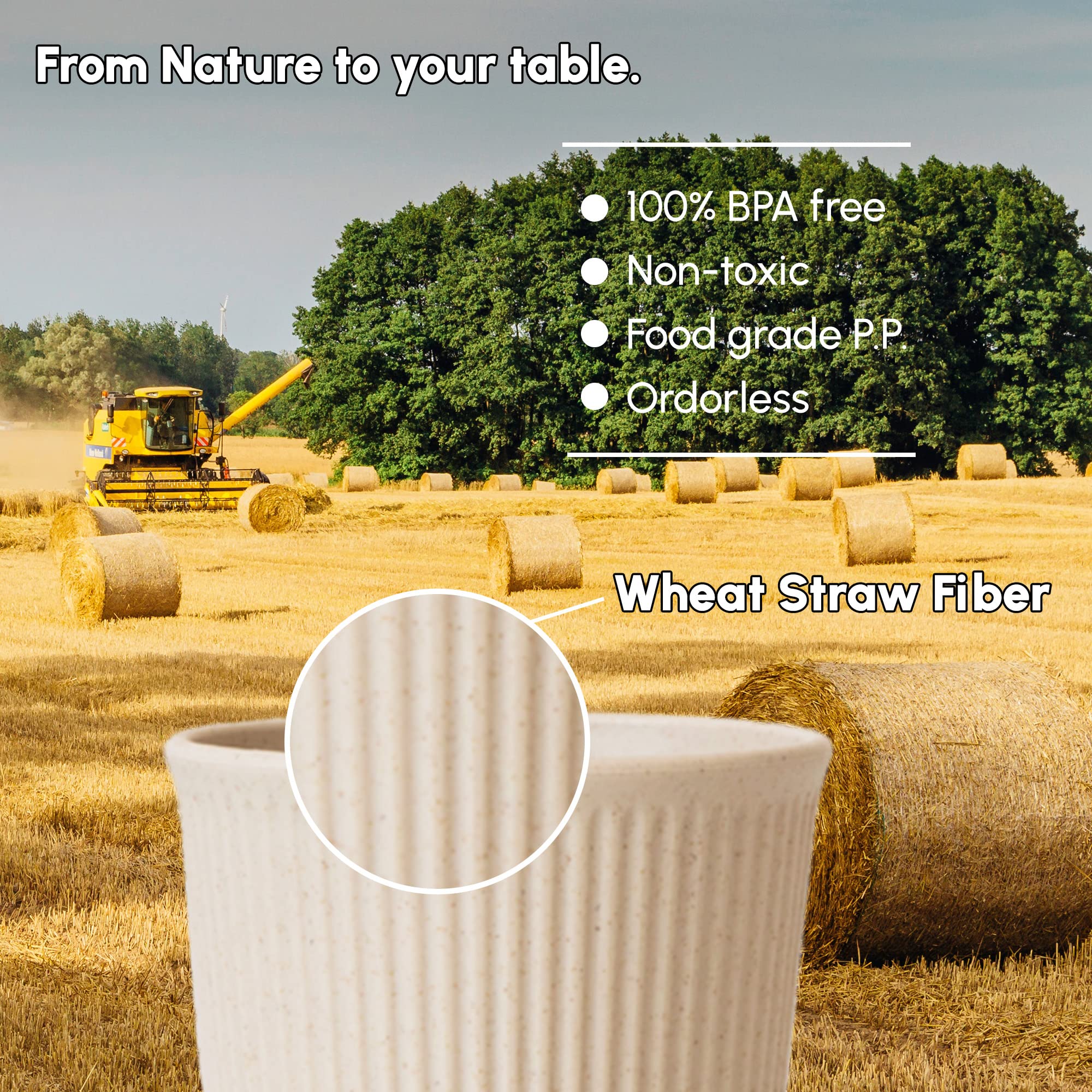 Wheat Straw Dinnerware Sets - Yellow Dinnerware Set w/Wheat Straw Plates, Bowls & Utensils β Safe for Microwave & Dishwasher, Set of 4