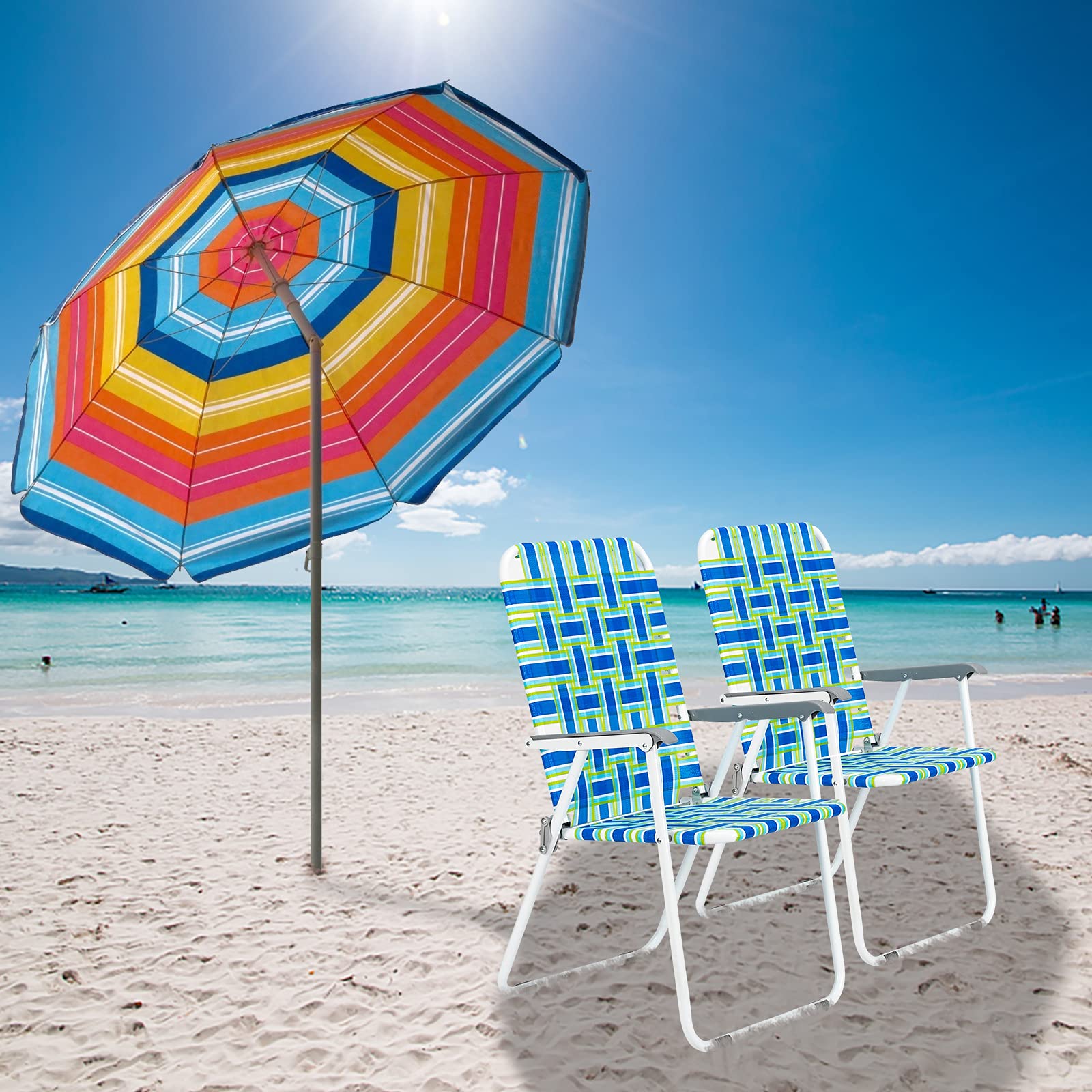 WEI WEI GLOBAL 2 Pack Folding Camping Lawn Chairs, Outdoor Webbed Dining Chair for Beach Patio Garden Poolside Party, Blue