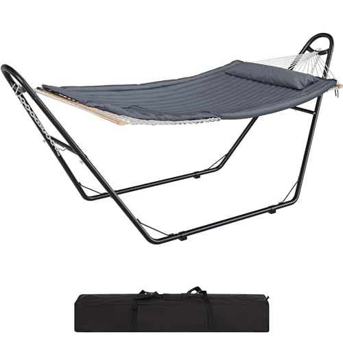 YITAHOME Hammock with Stand Included Hammock Heavy Duty Hammocks Waterproof Portable Hammock with Pillow Storage Bags 450lbs for Outdoors,Backyard, Gray Upgraded