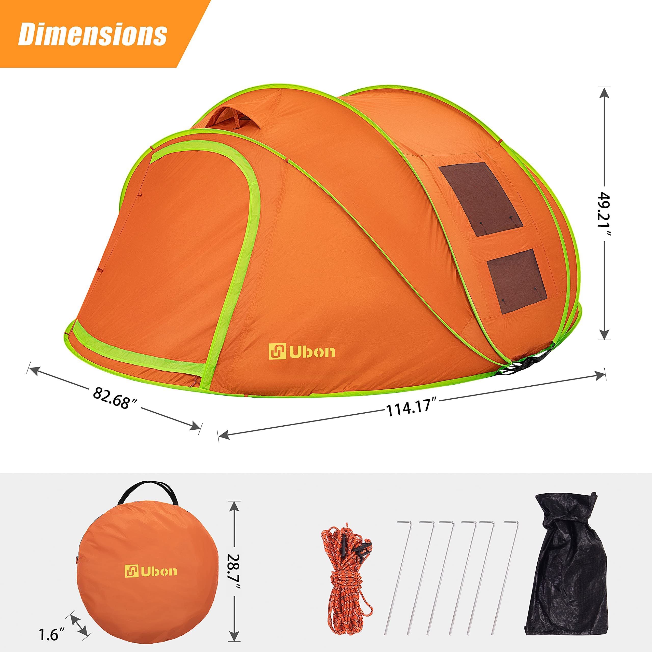 Ubon 4 Person Pop up Tent for Camping Automatic Setup Waterproof Double Layer Instant Family Tents for Camping Hiking & Traveling- Green