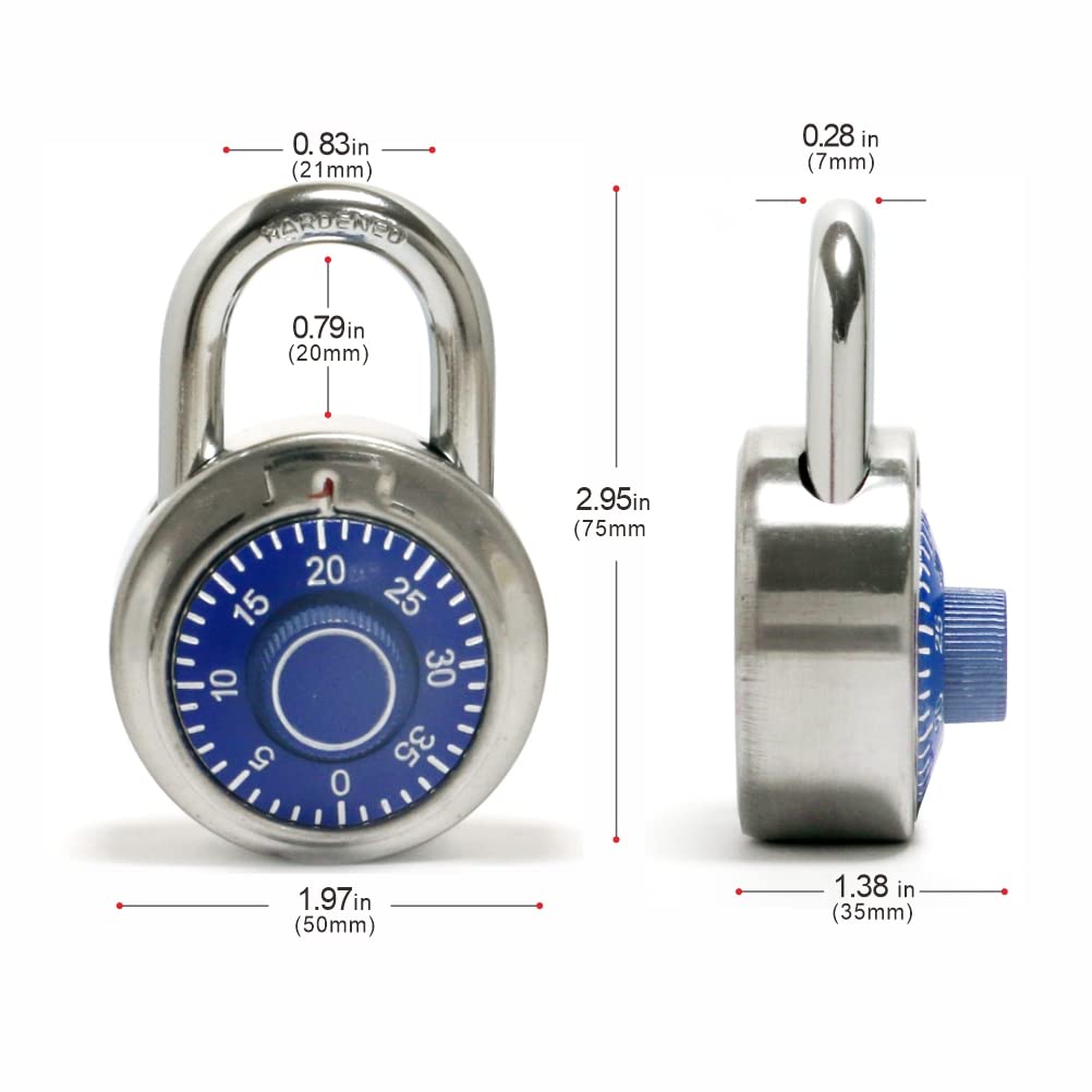 Standard Dial Combination Lock 2 inch Wide, Blue Turnplate, Pack of 12; Lock for School, Employee, Gym Sports Locker Case, Toolbox, Fence and so on