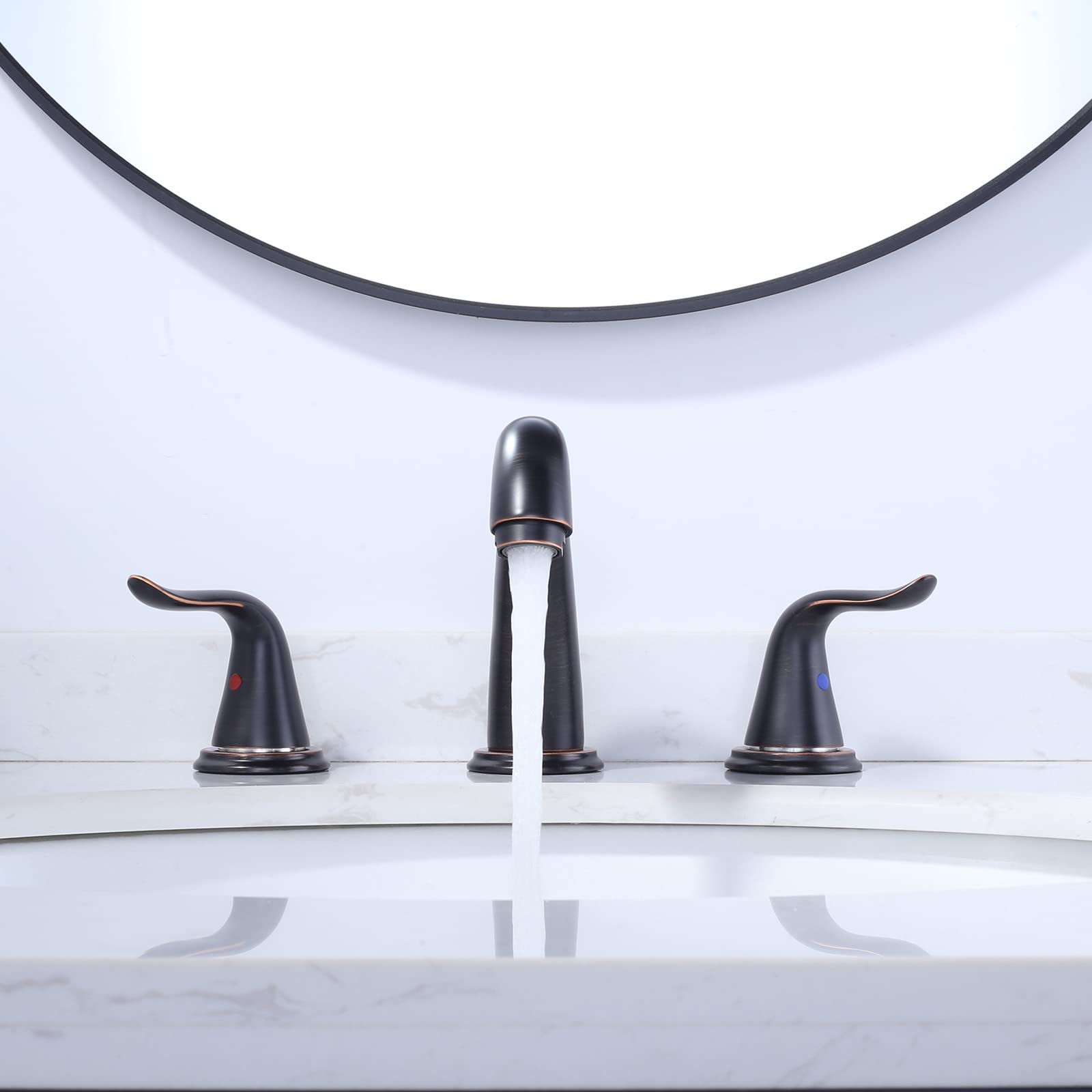 WOWOW Widespread Bathroom Faucet Oiled Rubbed Bronze Bathroom Sink Faucet 3 Hole Vanity Faucet 2 Handle Basin Faucet 8 Inch Mixer Tap with Pop Up Drain and Supply Hose