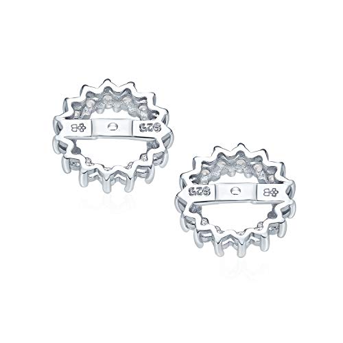 White Clear Cubic Zirconia CZ Round Pave Halo Earrings Jackets For Studs Jacket Only For Women .925 Sterling Silver