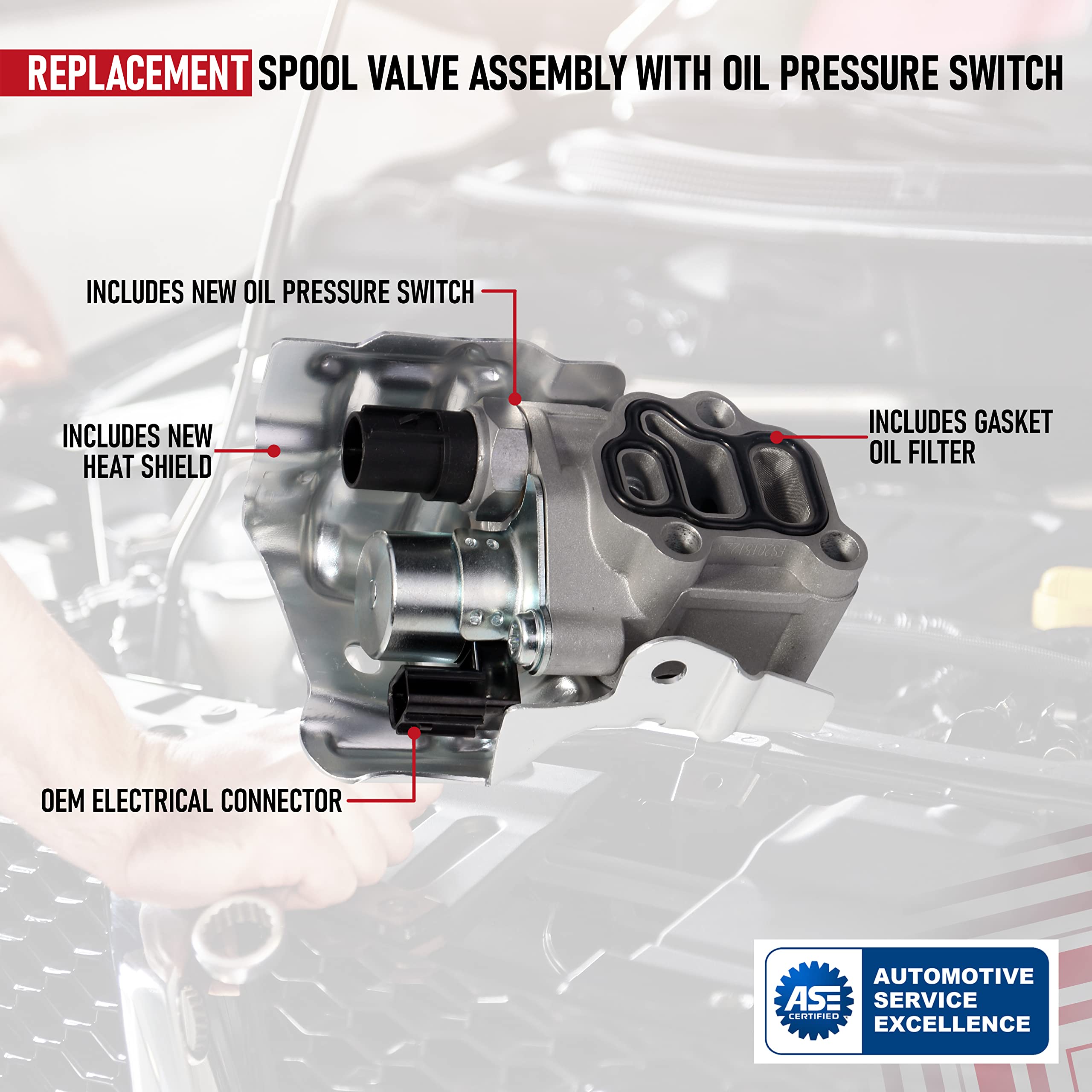 Spool Valve Assembly with Oil Pressure Switch - VTEC Solenoid - Compatible with Honda & Acura Vehicles - Accord 2.4L, Civic 2.0L, CR-V, Element, RSX - Replaces 15810RAAA03, 15810-RAA-A01, 917224