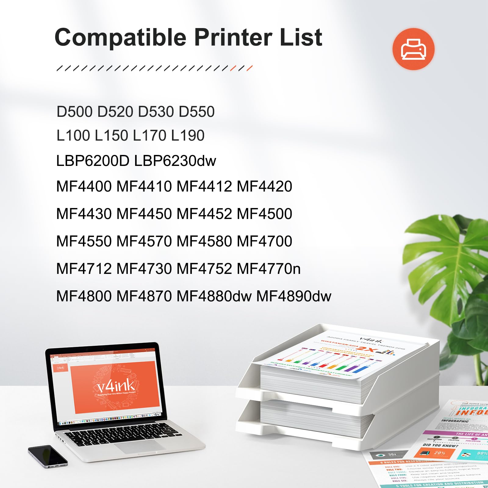 v4ink 4PK Compatible CRG128 Toner Cartridge Replacement for Canon 128 Black Toner Cartridge CRG-128 Ink for Canon imageclass D530 D550 LBP6230dw MF4450 MF4570dw MF4770n MF4890dw MF4880dw Printer