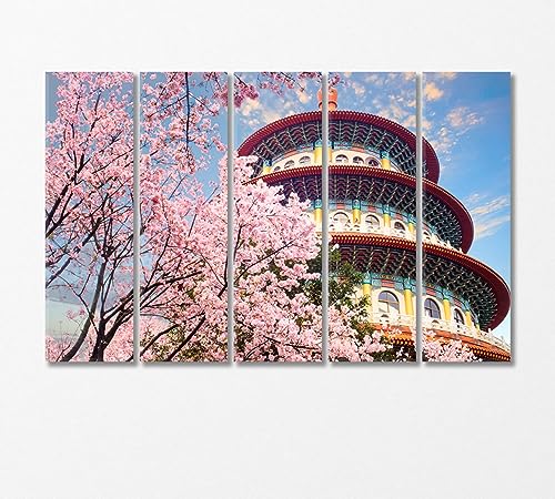 Tianyuan Temple with Sakura Blossom Taiwan Canvas Print 1 Panel / 36x24 inches