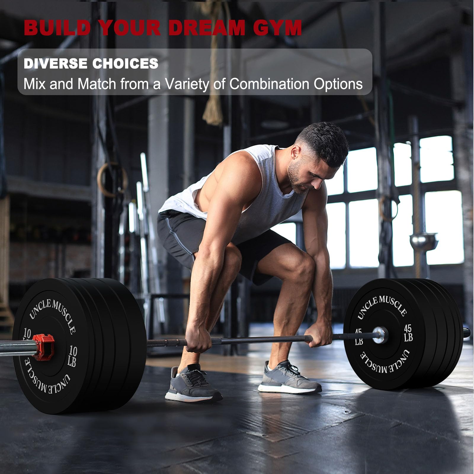 Uncle Muscle Rubber Bumper Plates Olympic Weight Powerlifting Plates for Strength Training Weight Lifting Plate Home Gym for 2 Inch Barbell