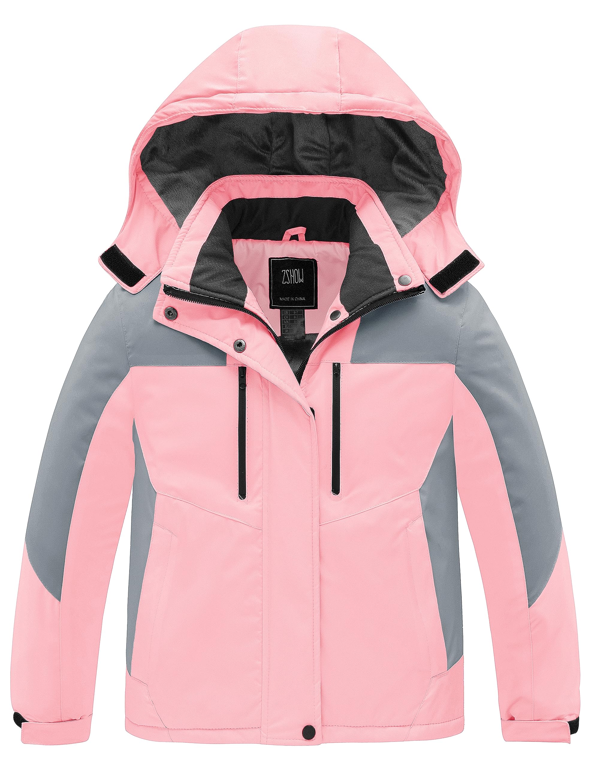 ZSHOW Girls' Mountain Ski Jacket Windproof Hiking Outerwear Coat Wateproof Hoodie Jacket(Coral Pink,6-7)