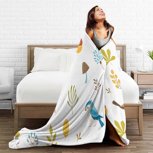 Throw Blanket 50x60 Inch,Bird Autumn Cute Forest Flannel Soft Cozy Fluffy Throw Blankets and Warm Throws for Adults in Couch Sofa Bed 60x50 Inch