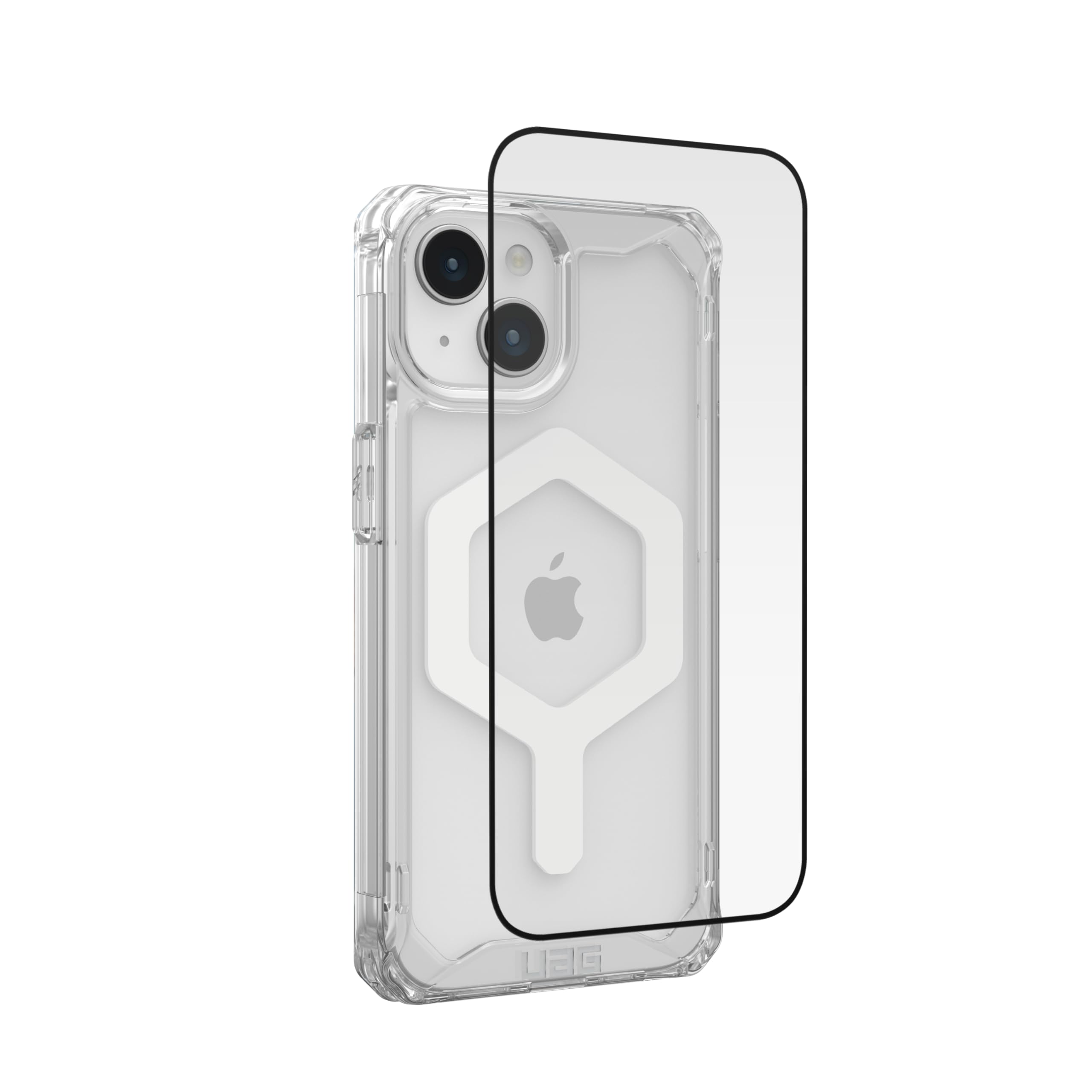 URBAN ARMOR GEAR UAG Designed for iPhone 15 Case 6.1" Plyo Ice/White Compatible with MagSafe Bundle with UAG Screen Protector Glass Shield Plus 6.1"