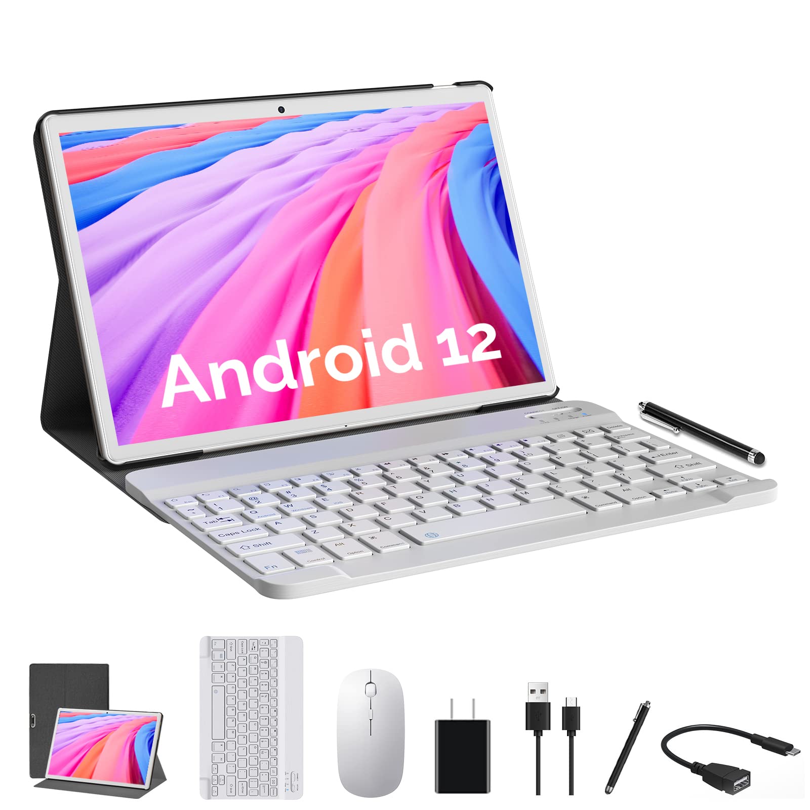 YOTOPT 2023 10 Inch Android 12 Tablet, Octa Core 4GB+64GB 1TB Expand Android Tableta, 10.1 inch IPS HD Display, 8MP Dual Camera, WiFi, GPS, BT Tablets with Keyboard Mouse Case Stylus
