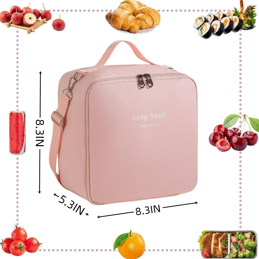 XLXXJYBXZ Women's Pink Reusable Lunch Bag, Insulated and Leakproof, with Adjustable Shoulder Strap, Multiple Compartments, and High Durability
