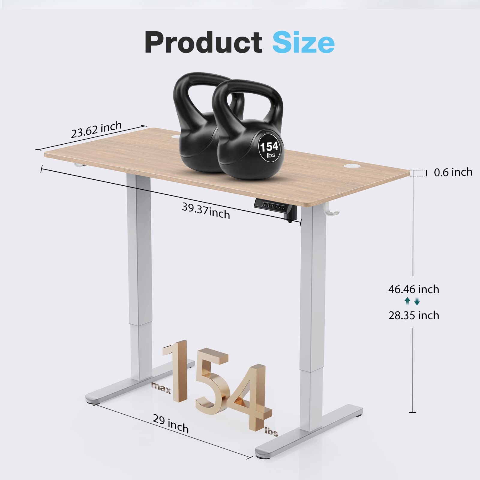 Standing Desk with Keyboard Tray, 48 x 24in Electric Height Adjustable Table with Splice Board, Ergonomic Rising Computer Workstation for Home Office Study with Memory Controller/Headphone Hook, Black