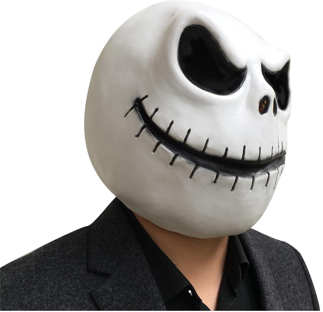 xiuyou Jack Skellington Mask Halloween Funny Jack Mask Costume White Horror Skull Mask Halloween Christmas Cosplay Props (Jack B)