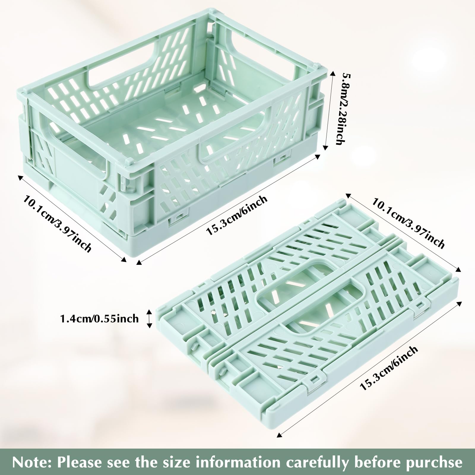 TIESOME 3 Pack Mini Plastic Baskets, Collapsible Storage Crate Pastel Crates Colorful Organizing Crates for Bedroom Office Classroom Kitchen Desktop Drawer Shelf (6 x 3.9 x 2.2in