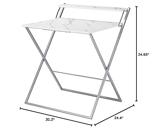 Urban Lifestyle Foldable 2 Tier Compact Computer Desk, Marble/Silver