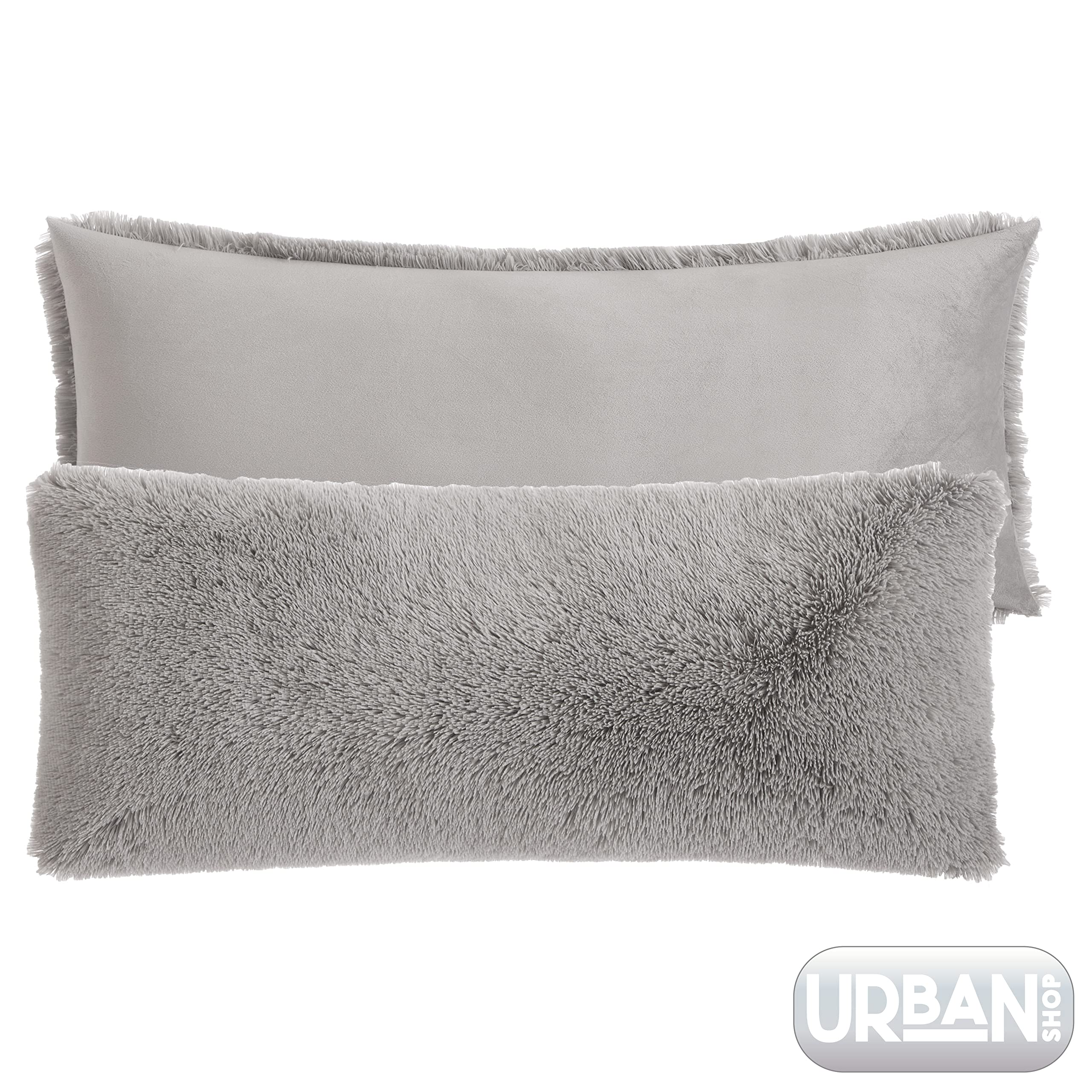 Urban Lifestyle Long Hair Faux Fur Body Pillow, 20"x48", Grey