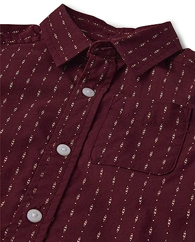The Children's Place Baby Boys' and Toddler Poplin Long Sleeve Button Down Shirt, Redwood Dot, 2T