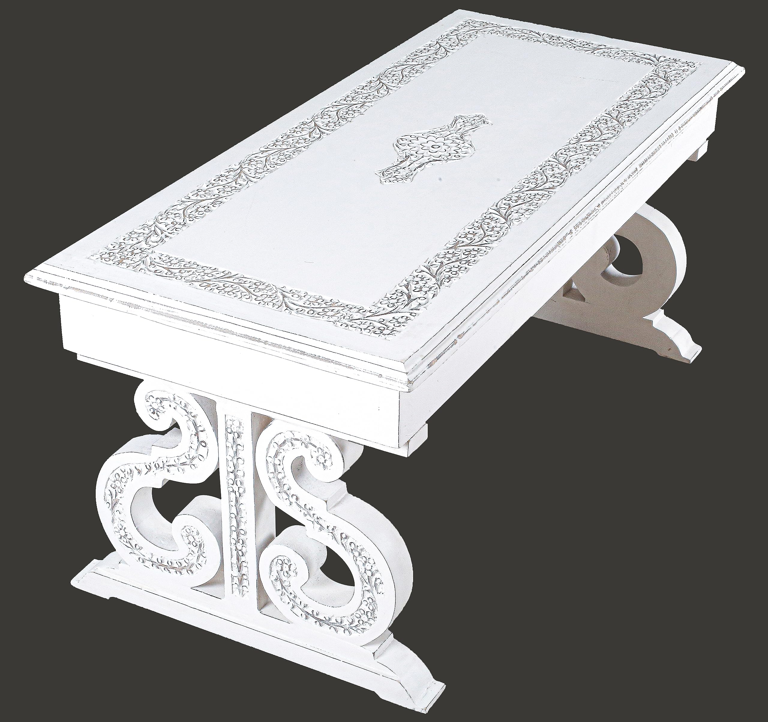 White Coffee Table,Wood Coffee Tables for Living room,Living room Centre Table,Wooden Coffee Table -Mango wood,Rectangular Wooden coffee Table,Tea Table,Wood Accent Table- 40x18 Inch Antique White