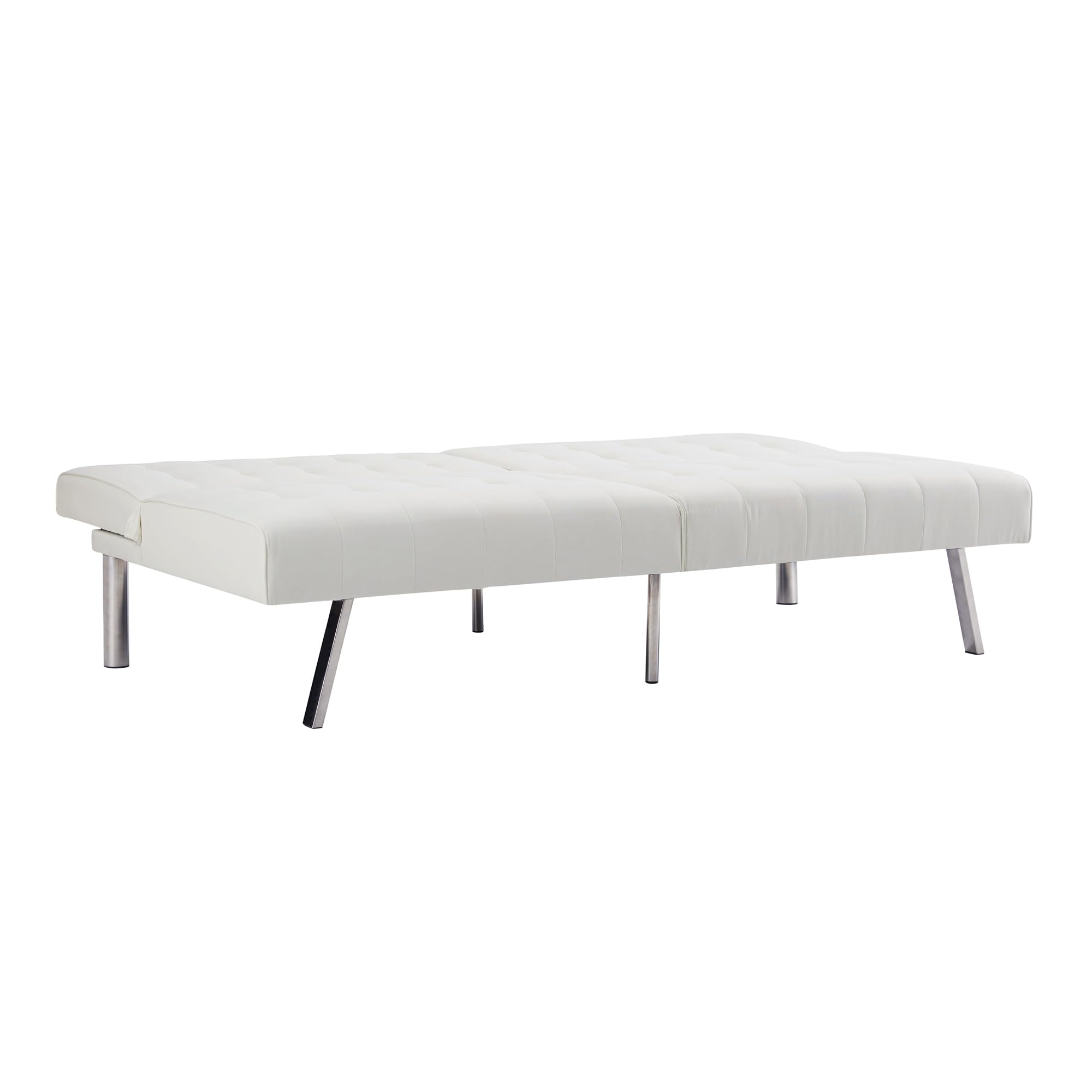 White Futon Sofa Bed, Durable Faux Leather Futon Couch, Split Back Sofa Bed Couch With Metal Legs, Folding, Reclining Small Couch Bed, Pull Out Sofa Bed, White Futon Sofa Bed For Living Room