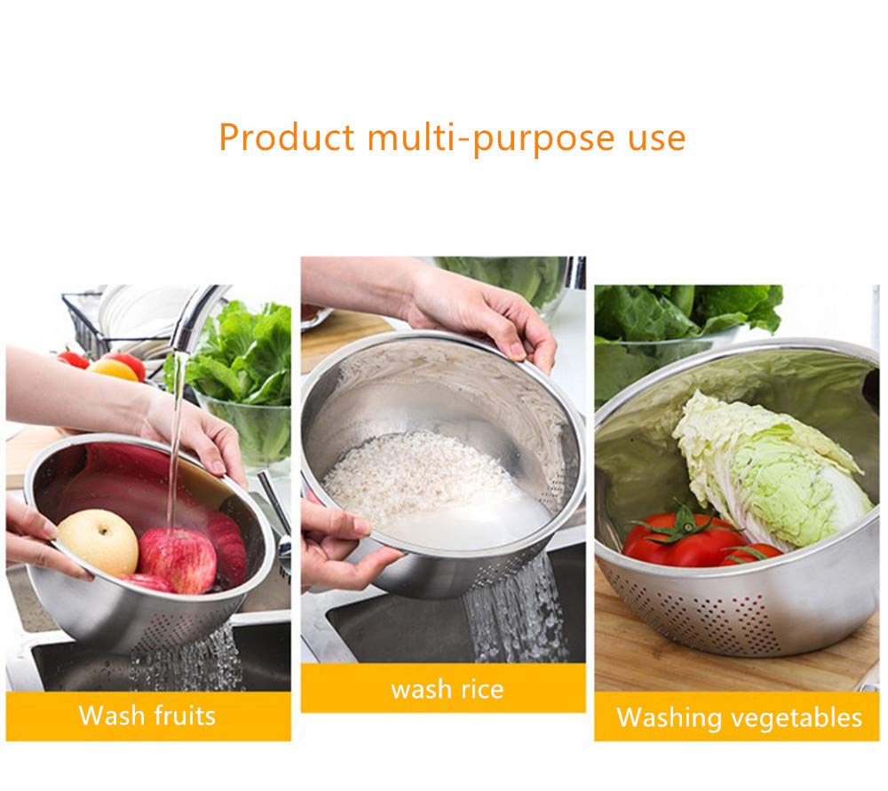 YUDONG Stainless Steel Rice Washing Bowl,With Side Drainer Stainless Steel Large Capacity Fruit Vegetables Practical Washing Bowl Kitchen Supplies Rice Sieve Durable