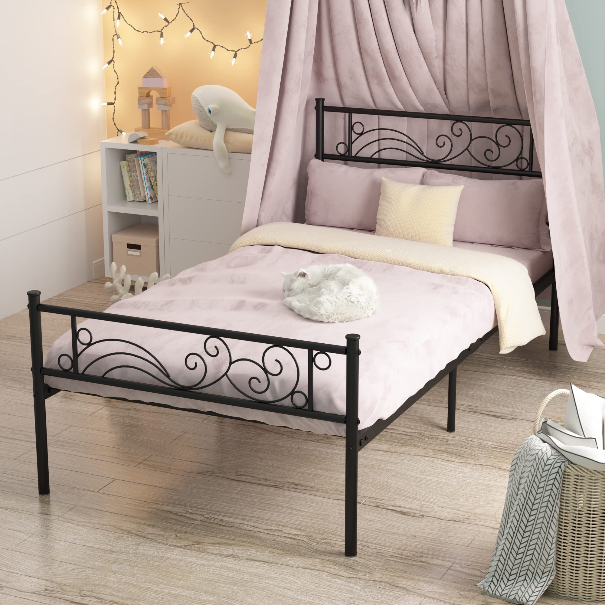 Weehom Twin Size Platform Bed Frame with Flower Design,Strong Metal Slats Support Assembly no box spring needed Gold