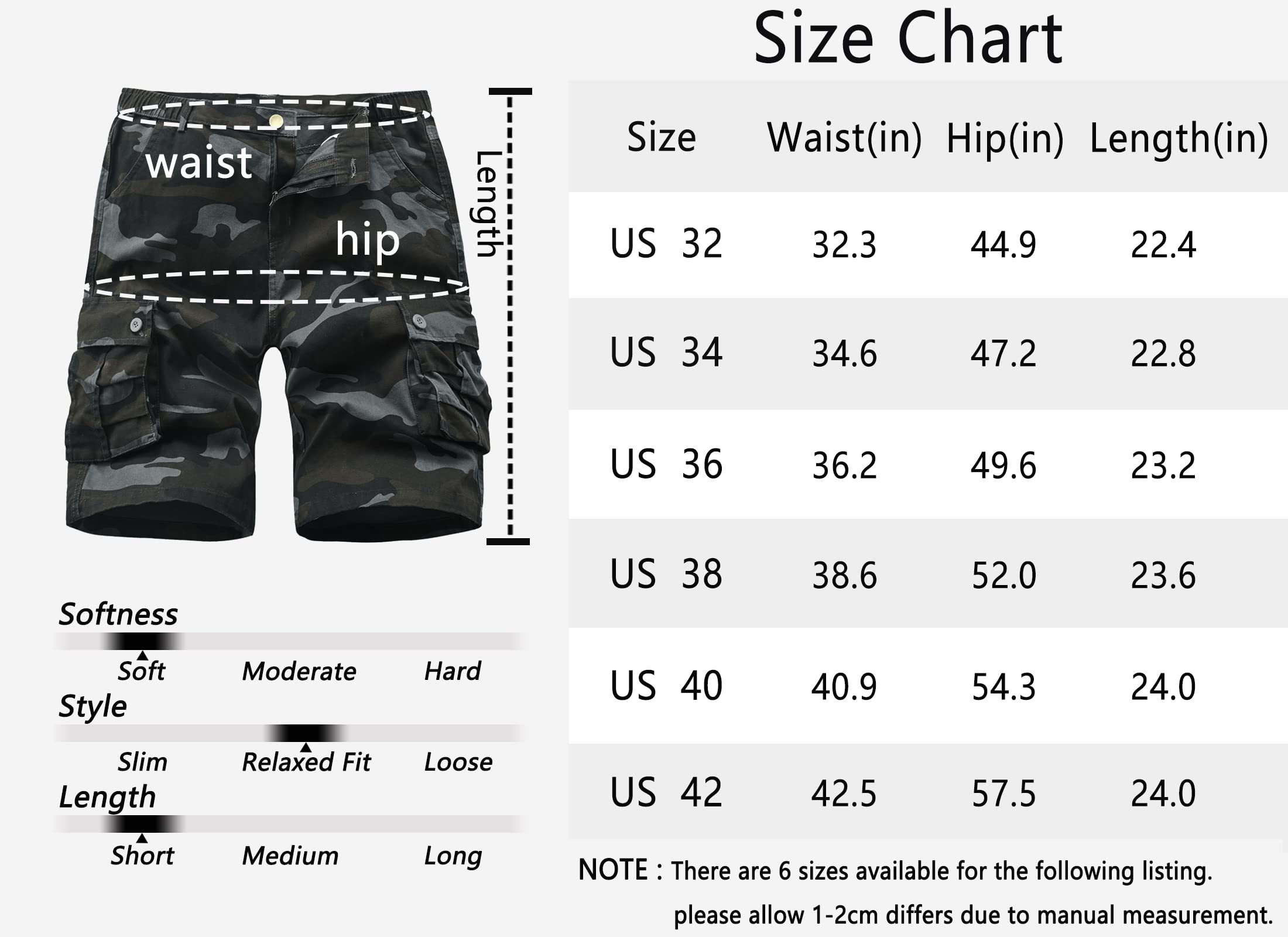 Vcansion Men's Cotton Military Camo Cargo Shorts Relaxed Fit Casual Shorts with Multi-Pockets White Camo US 40