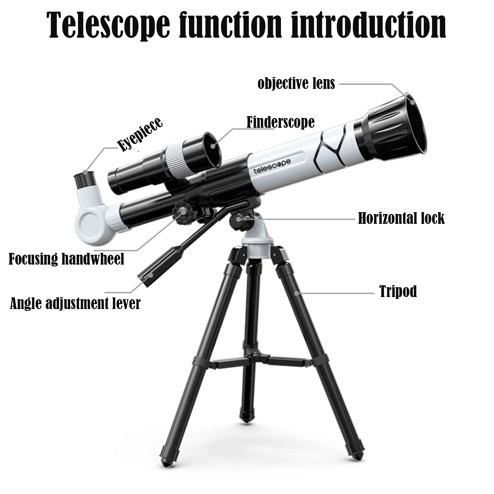 Timisea Telescope for Kids & Beginners, for a Young Astronomer,Portable Refractor Telescope with Tabletop Tripod and 3 Eyepieces, Explore Moon Space, Watch Night-Sky (White)