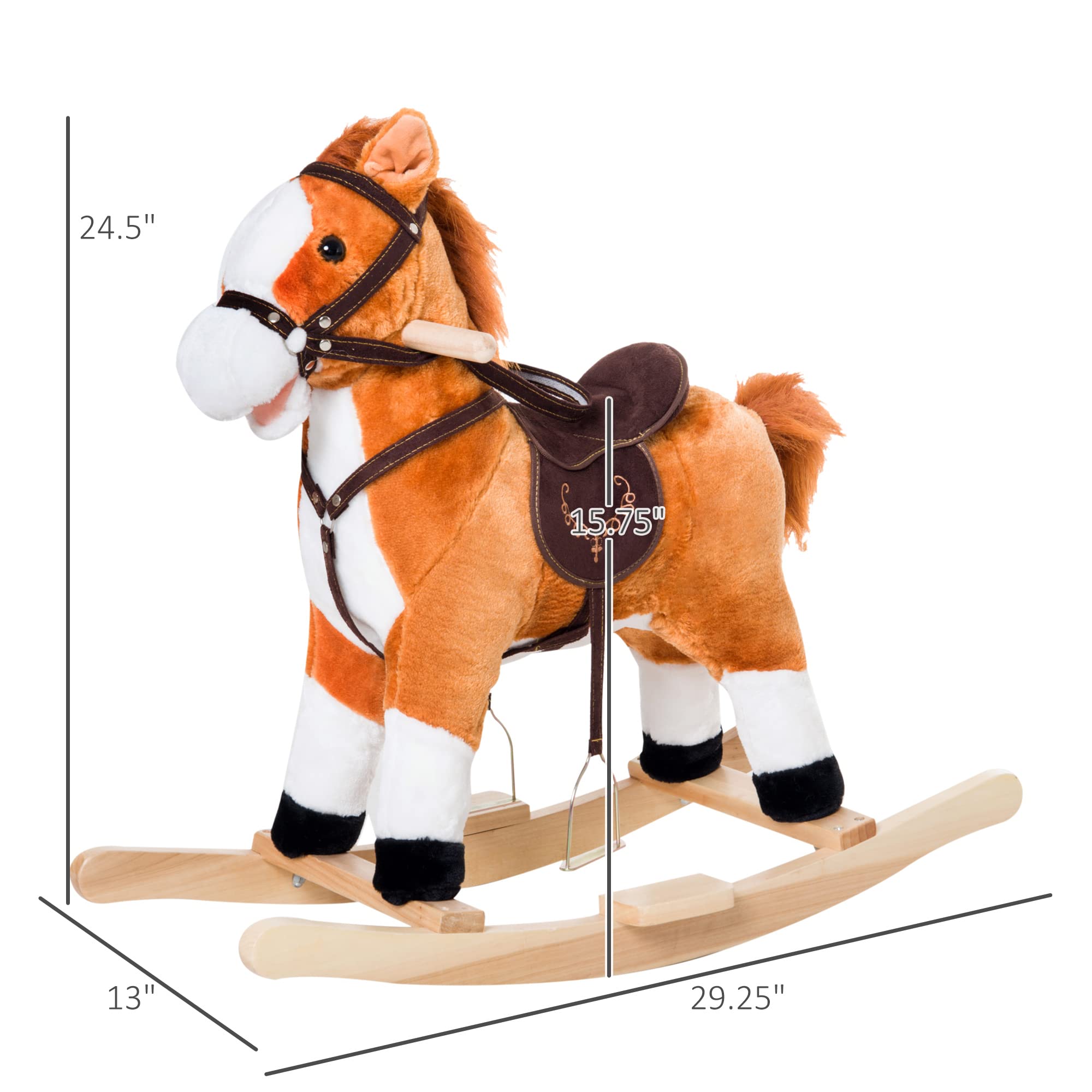 Qaba Kids Plush Toy Rocking Horse Ride on with Realistic Sounds - Brown