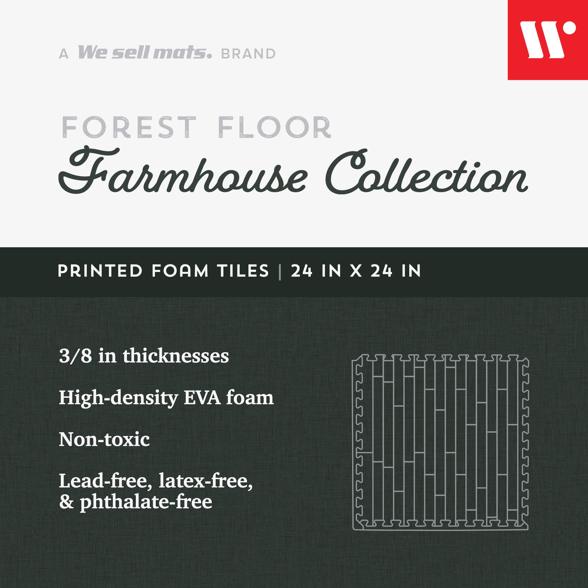 We Sell Mats Forest Floor Farmhouse Collection 3/8 Inch Thick Printed Wood Grain Mats, 24 in x 24 in, Barnwood Brown