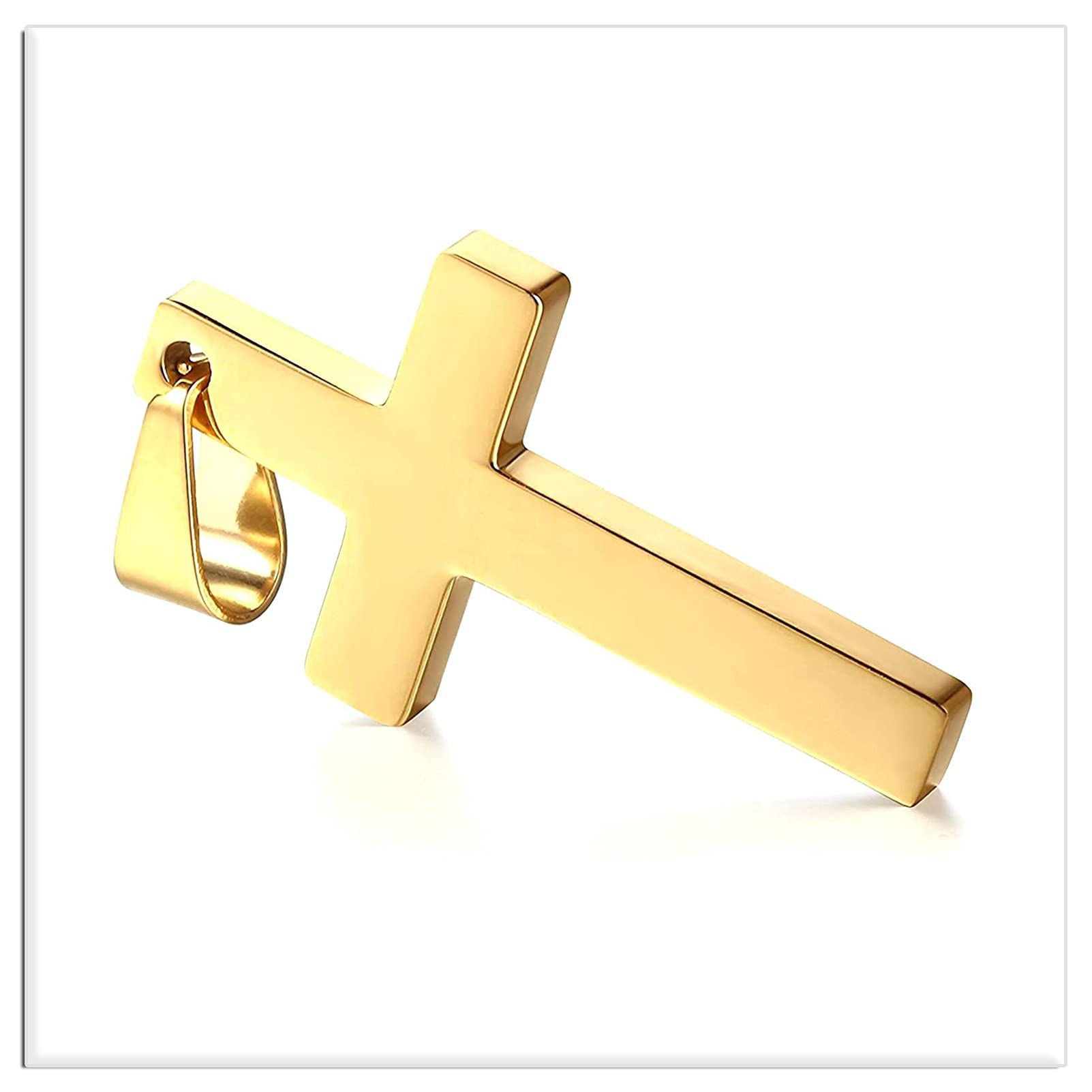Xusamss 18K Gold Plated Stainless Steel Cross Religious Pendant Necklace,22inches Link Chain
