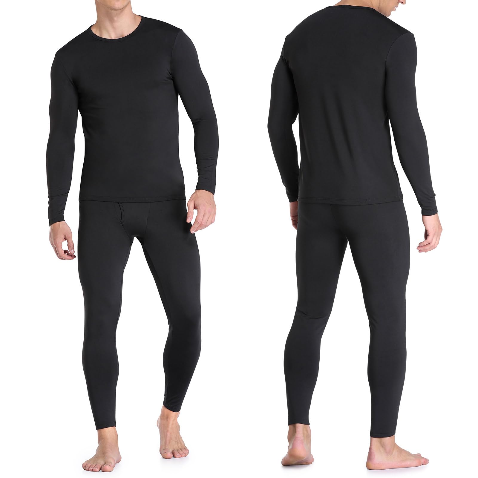 WEERTI Thermal Underwear for Men Long Johns Mens with Fleece Lined, Base Layer Men Cold Weather Top Bottom (Black M)