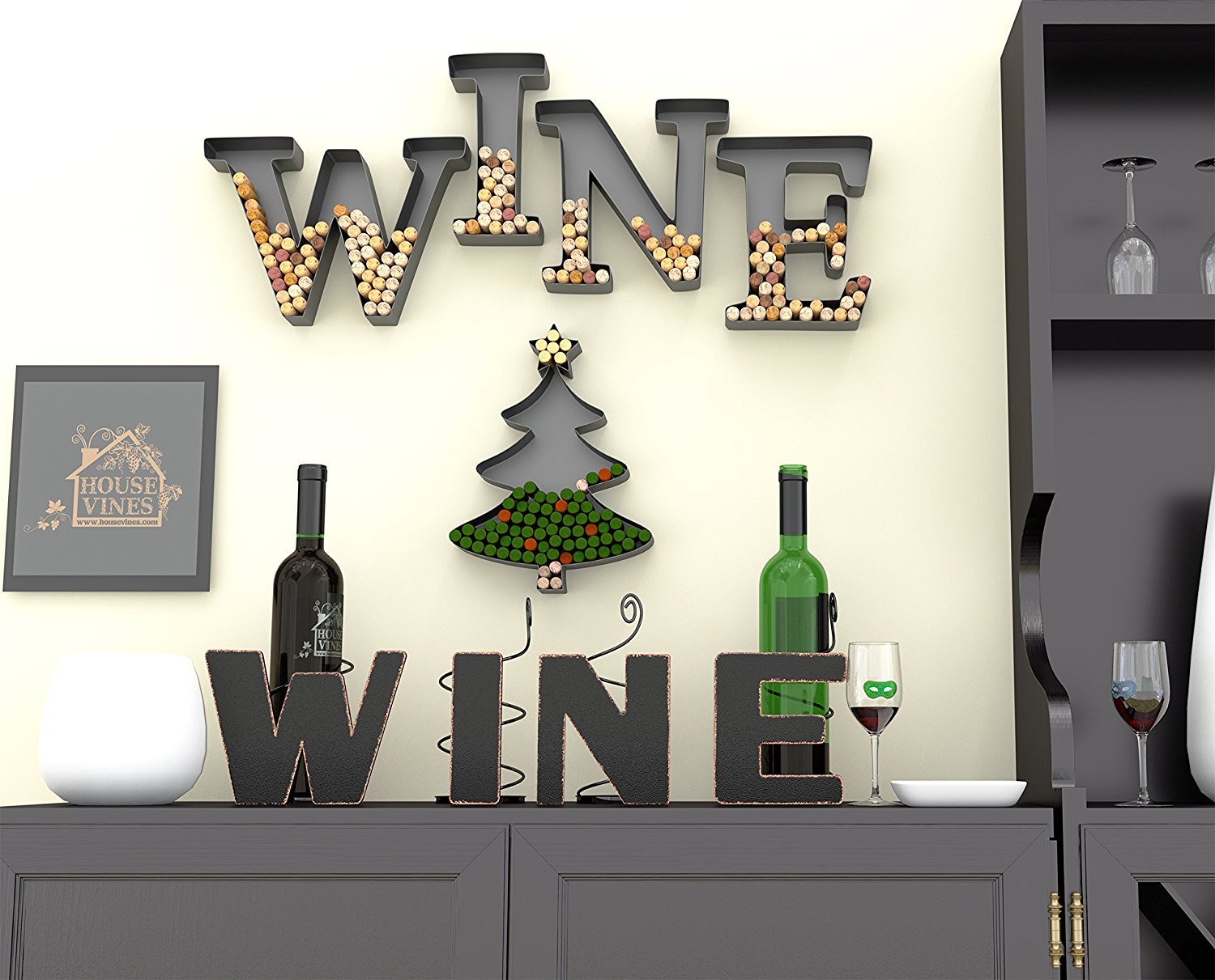 Wine Glass Cork Holder Art Wall Décor ~ Metal ~ Set of 2 ~ Gifts for Wine Lovers ~ by HouseVines