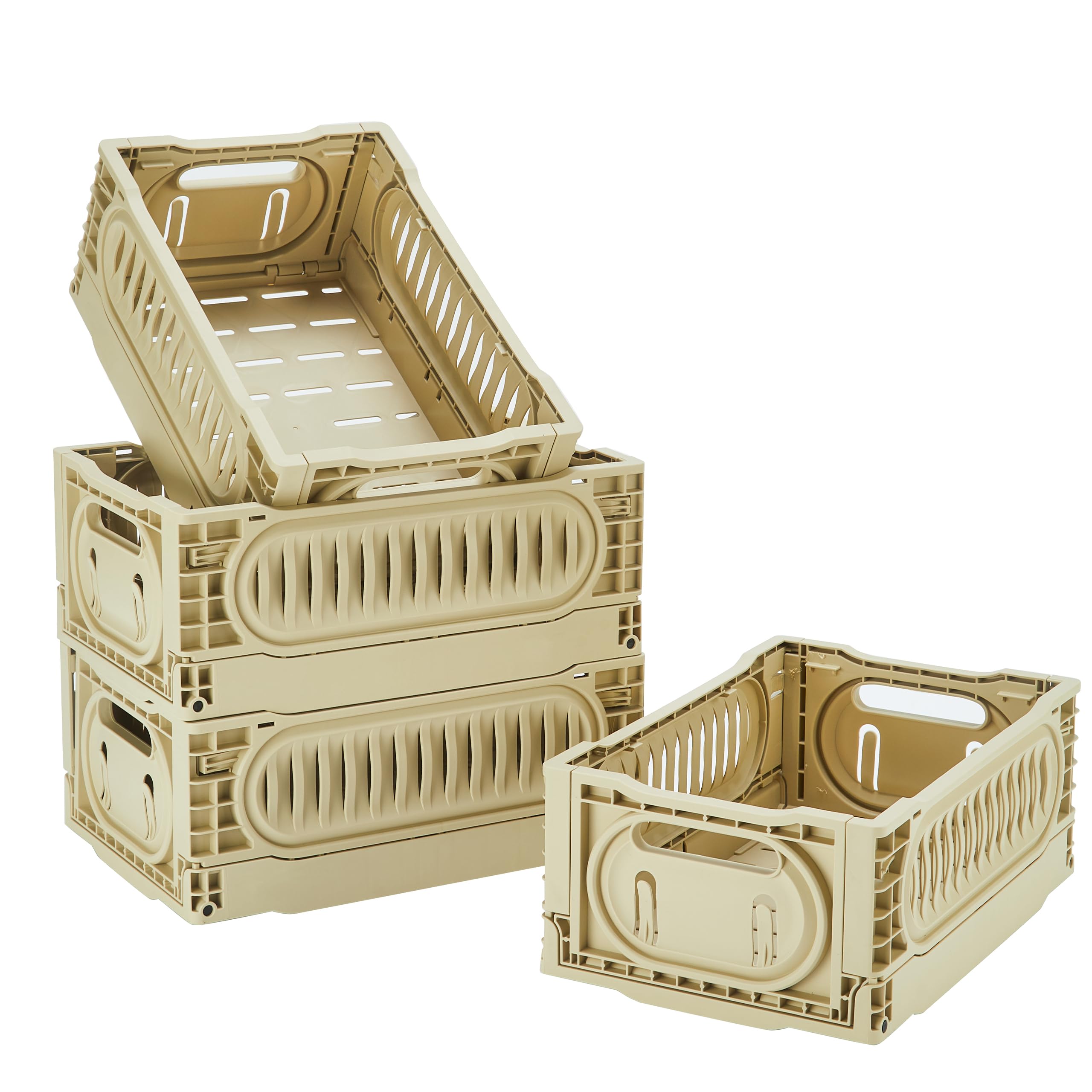 ZLLZUU 4 Pack Plastic Crates Stackable Storage Containers, Foldable Milk Crate Storage Bins Collapsible Crate for Storage, Plastic Storage Basket for Organizing( Small,Orange)