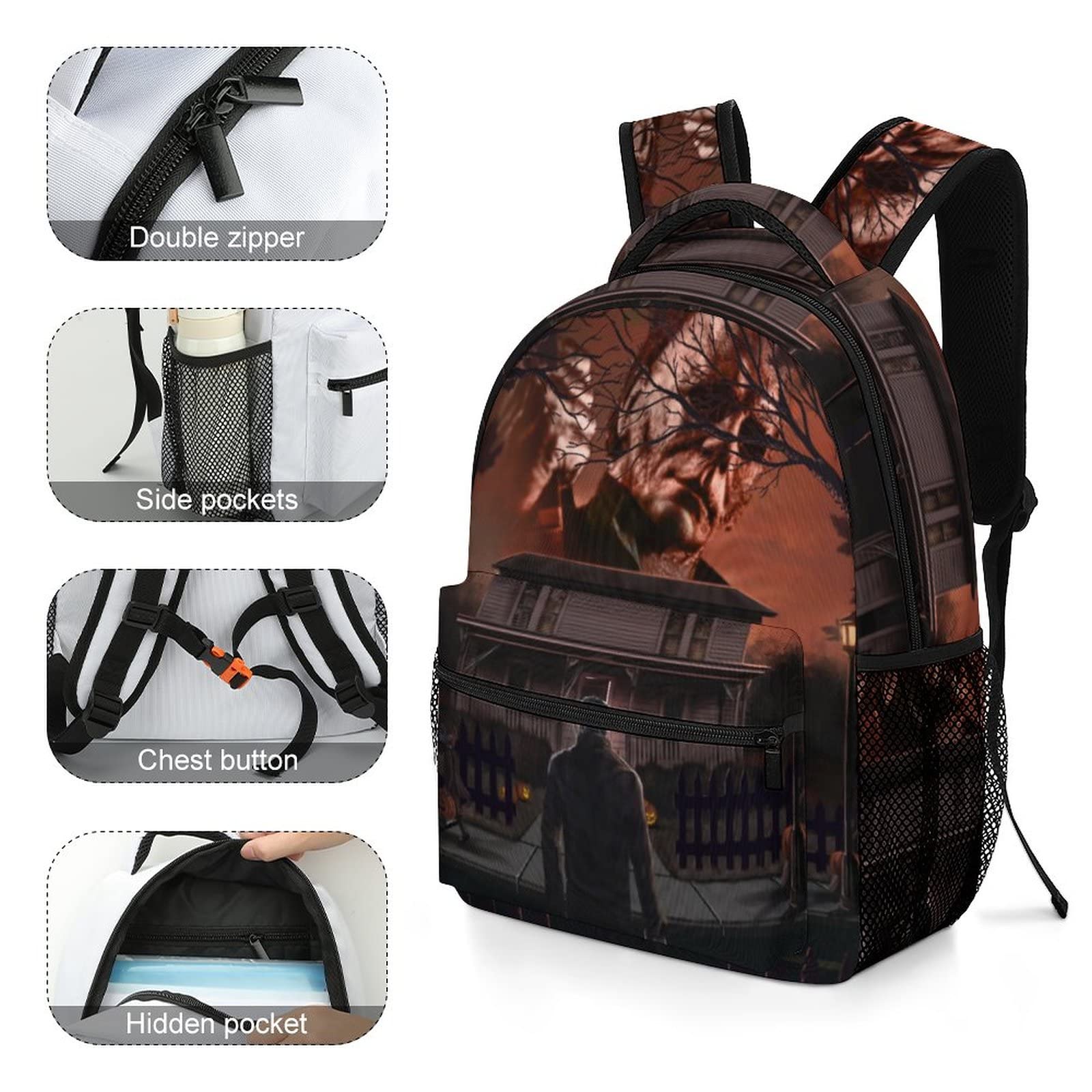 Unisex Adult Backpack Michael Halloween Myers Bag Large Storage Rucksack Fashion Travel Bag Classical Basic Business Computer Bag