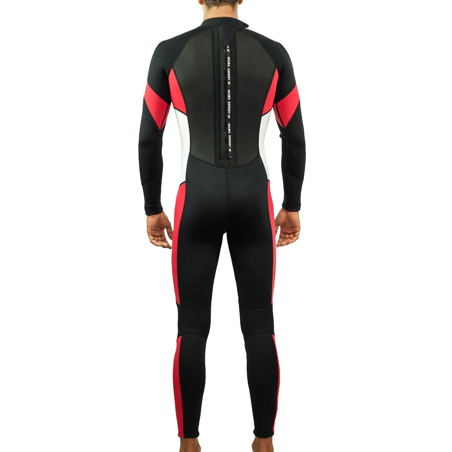 Wetsuits for Men by Aqua Polo | Fullbody 3/2 Neoprene Wetsuit with Shark Skin Chest Panel | Super Stretch Neck Cuffs Ankles (Black/Red, L Tall)