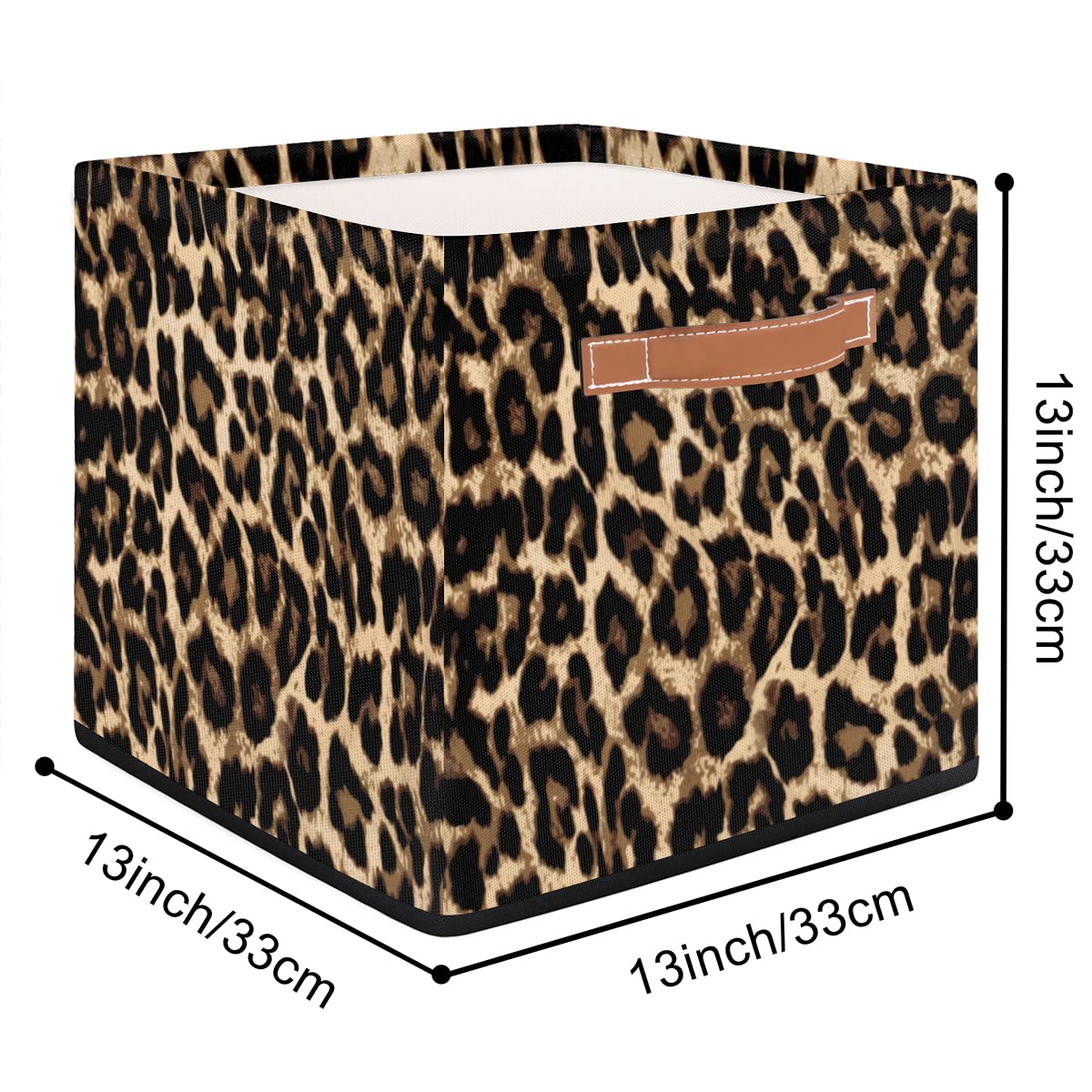 YPPAHHHH Storage Basket Bin Leopard Print Collapsible Fabric Storage Cube Box Organizer with Handle, Closet Shelf Cloth Organizer Toy Basket for Nursery Bedroom,13x13x13 Inch