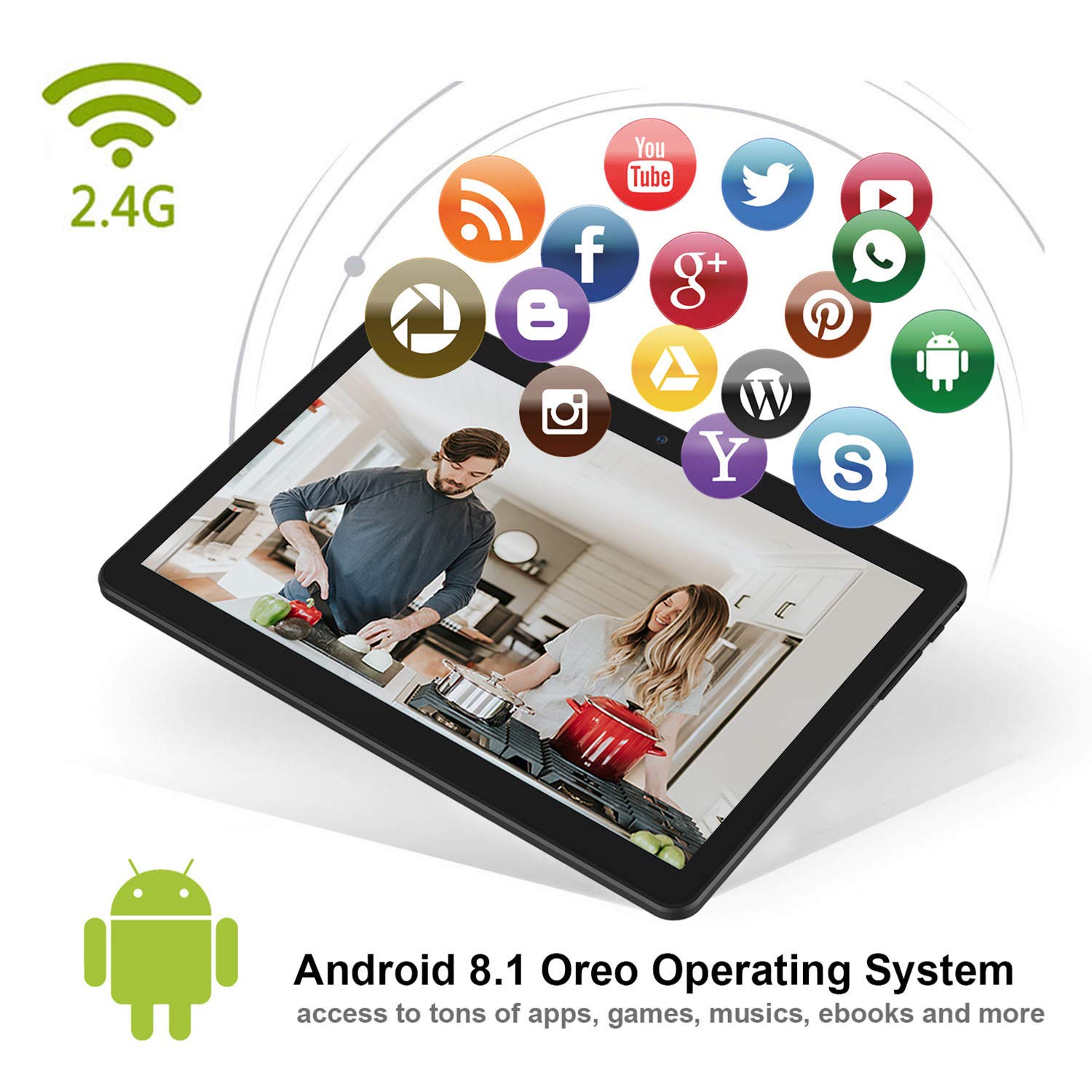 Winsing Android 8.1 Go Tablet, 10 inch Tablets PC, 3G Phablet with Dual SIM Card Slots and Cameras, 16GB Storage, GMS Certified, WiFi, Bluetooth, GPS - Black
