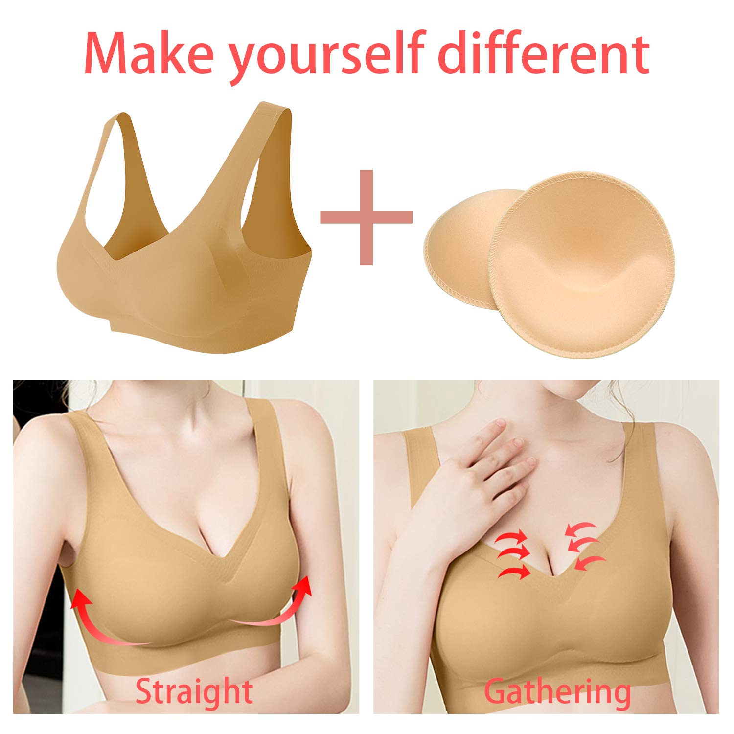 TopBine Round Soft Push Up Bra Inserts Pads Removable Sport Bra Cups Inserts Mastectomy Bra Inserts for Bikini Top Swimsuit (C/D)